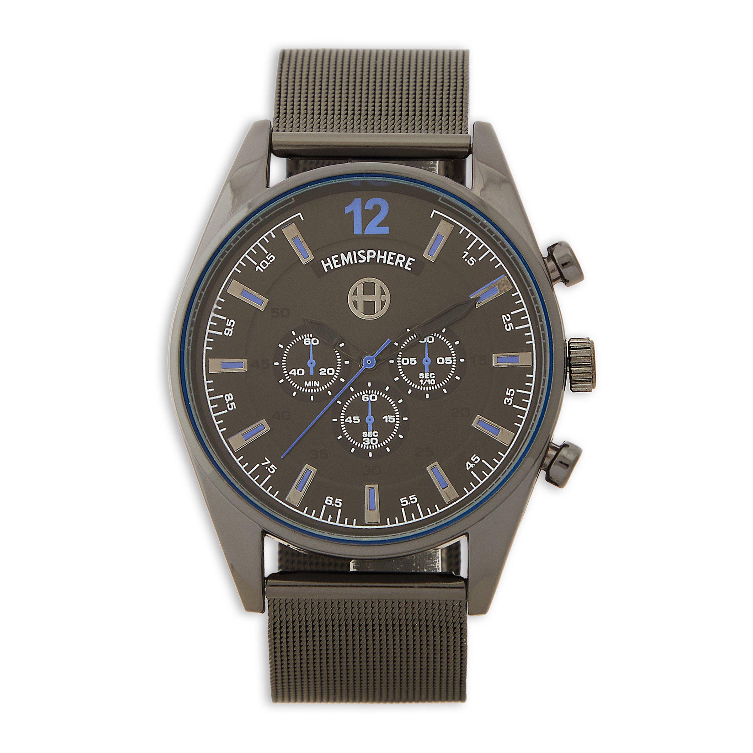 Gunmetal and Blue Mesh Watch (3147989) | Hemisphere