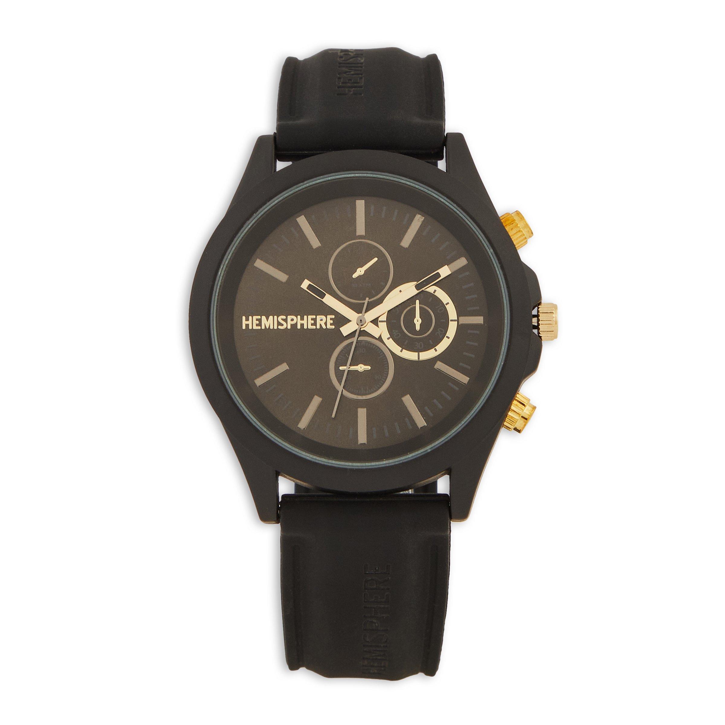 Black with Gold Detail Resin Watch (3149625) | Hemisphere