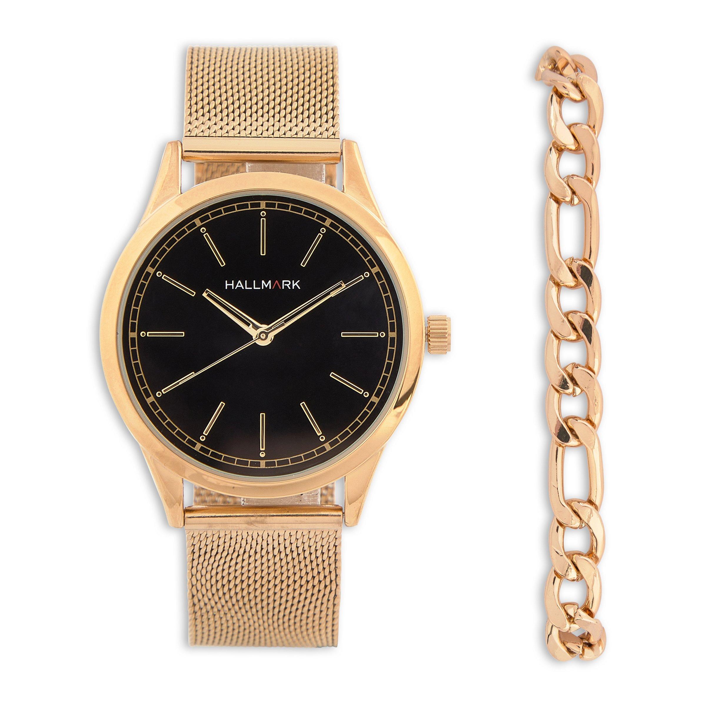 Black & Gold Mesh Watch & Bracelet Set (3149673) | Hallmark