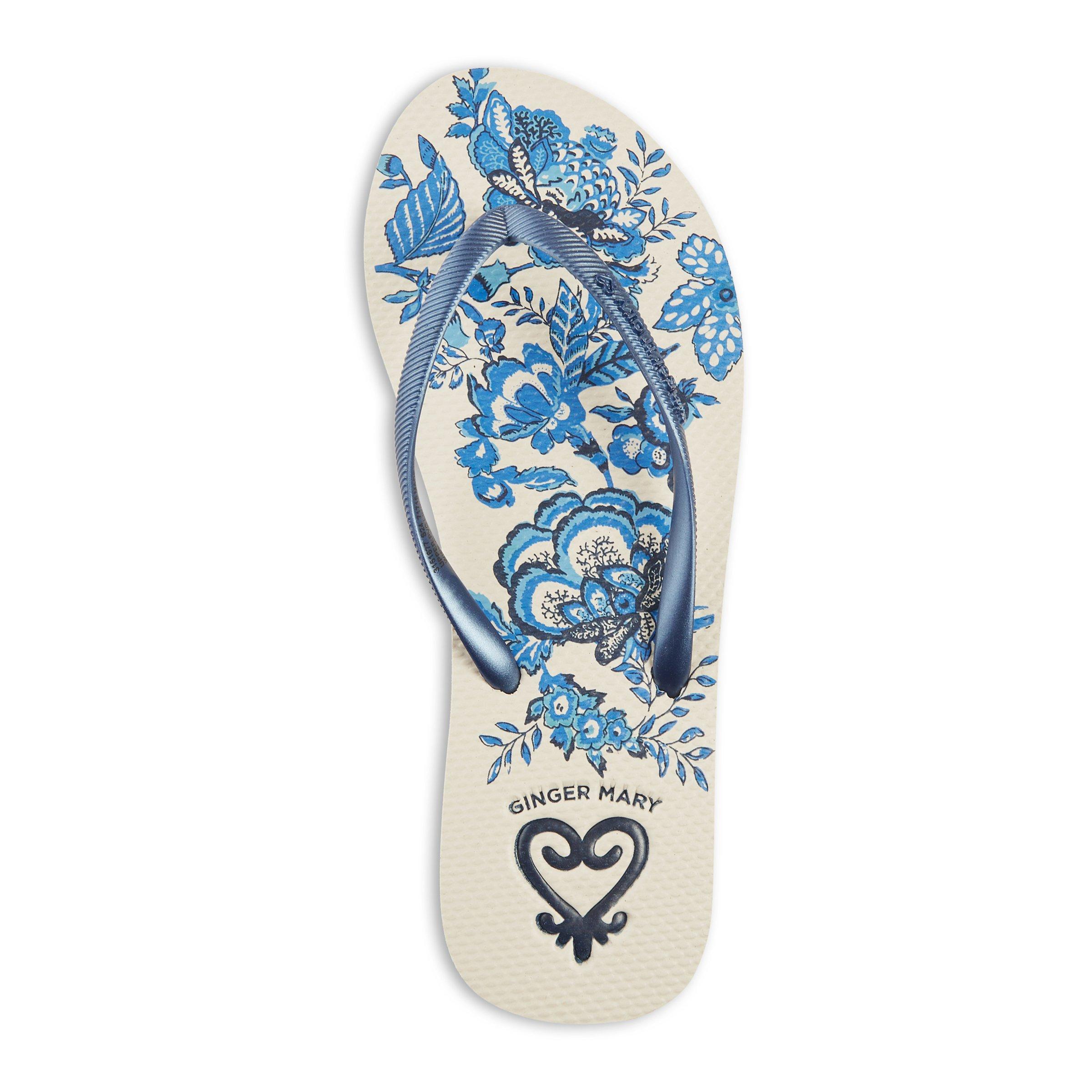 Beige Floral Print Flip Flops (3151677) | Ginger Mary