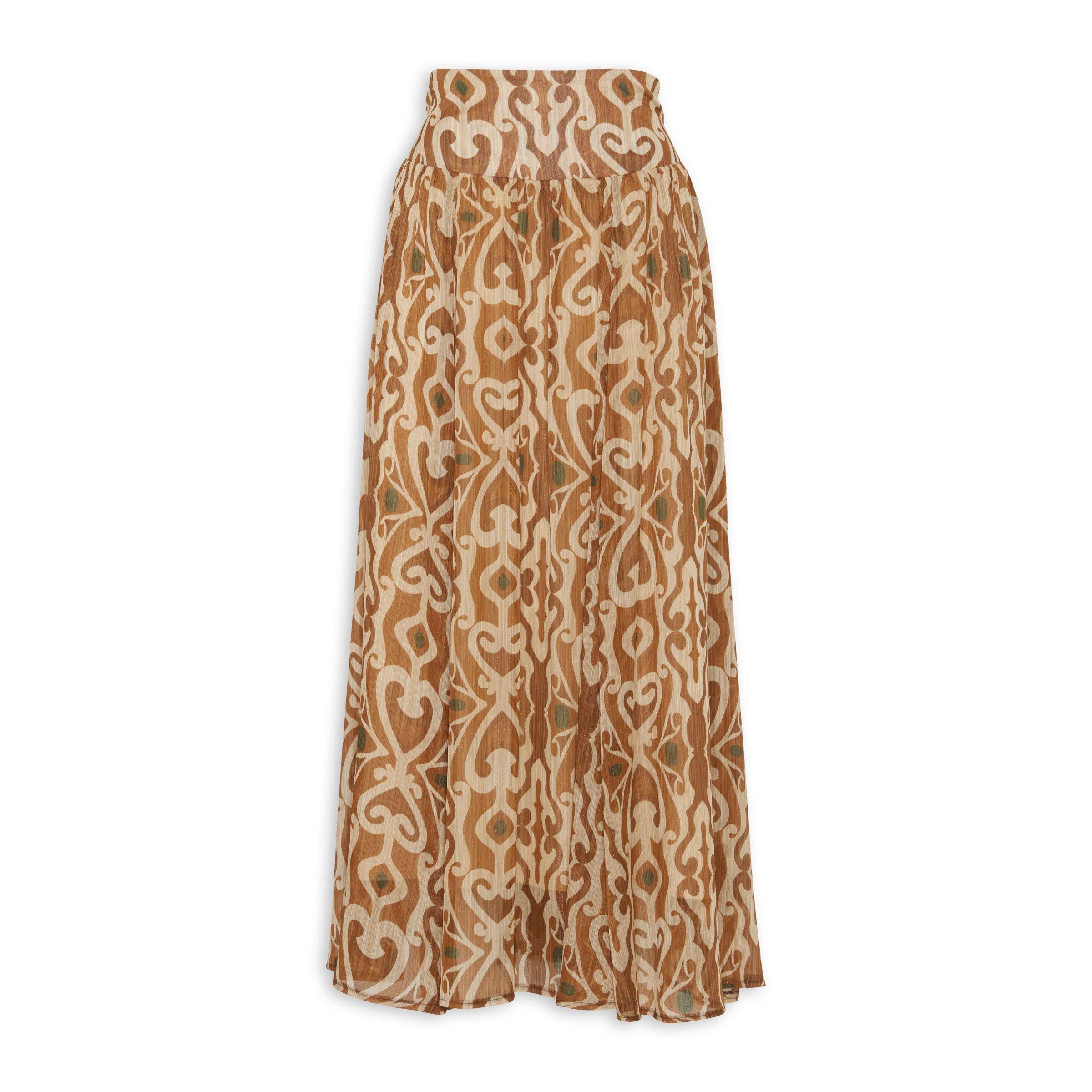 Brown Printed Chiffon Skirt (3156626) | Ginger Mary