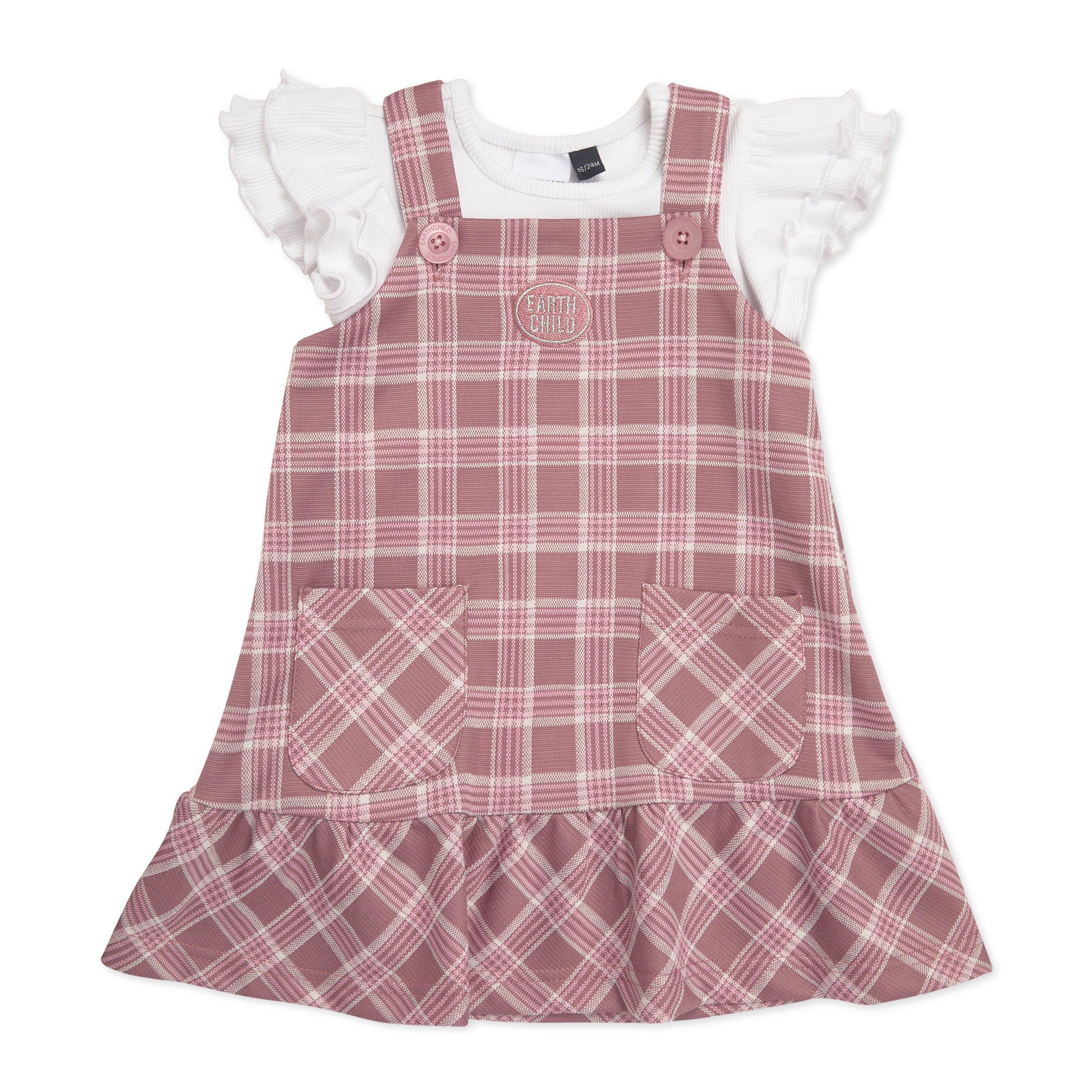 Baby Girls Pink Check Pinny Dress Set (3156933) | Earthchild