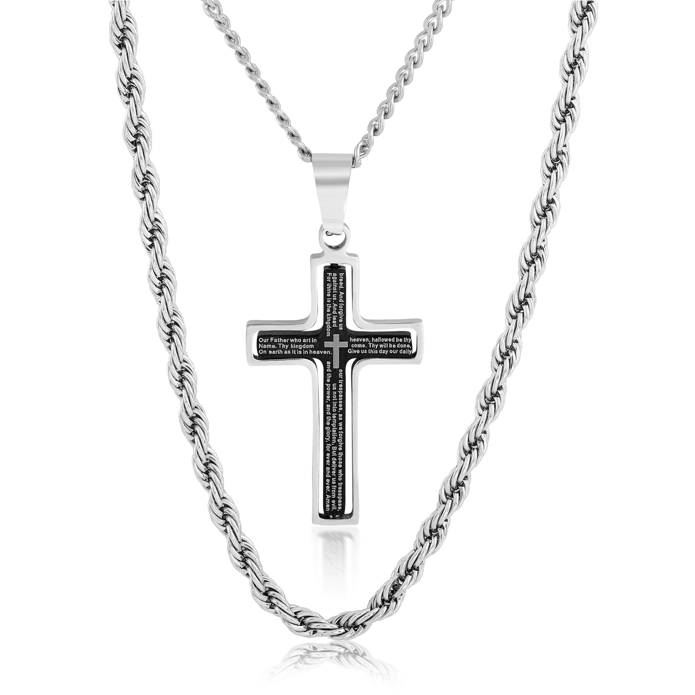 Rope Chain and Prayer Cross Set (3157056) | Stainless Steel