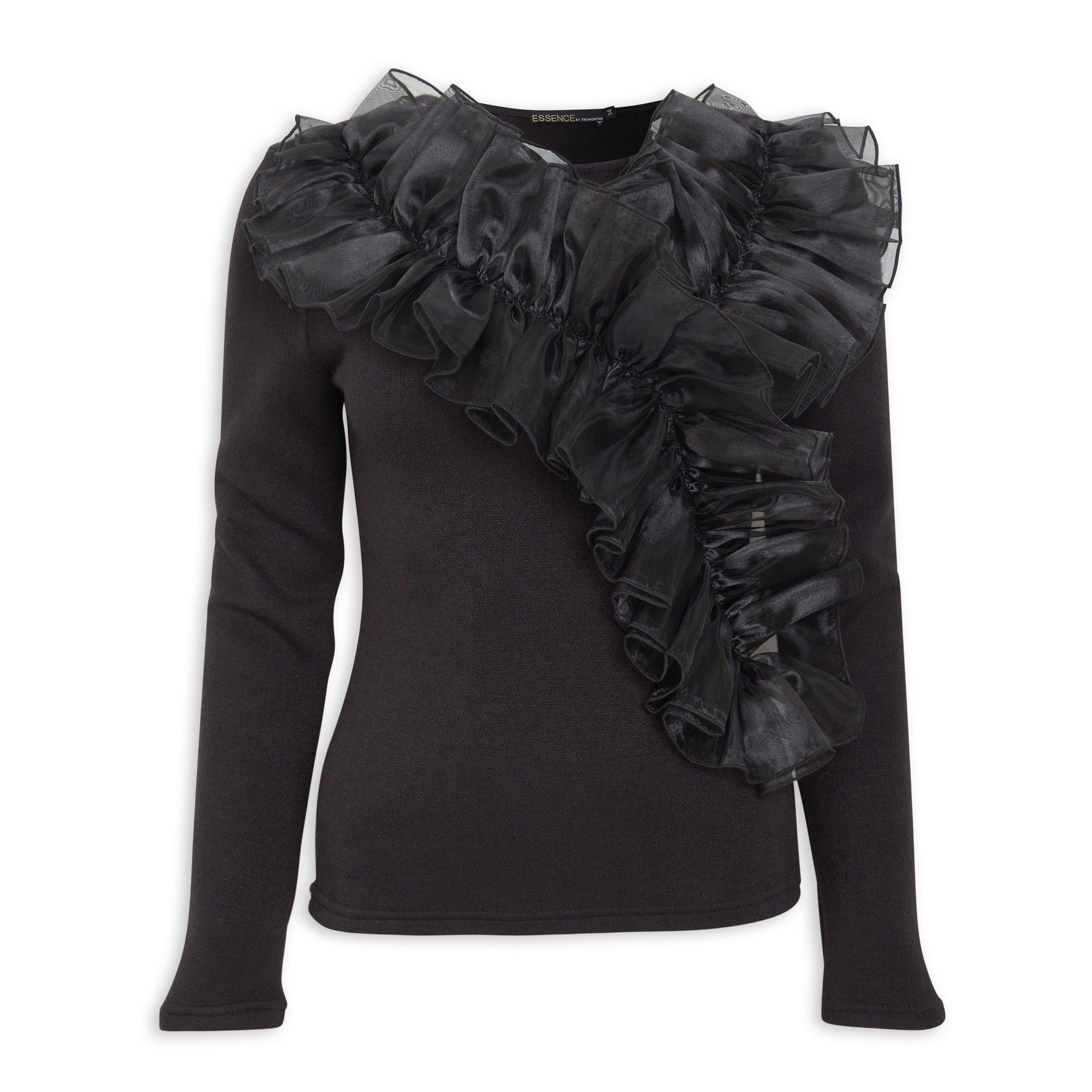 Black Ruffle Knit Top (3158745) | Essence