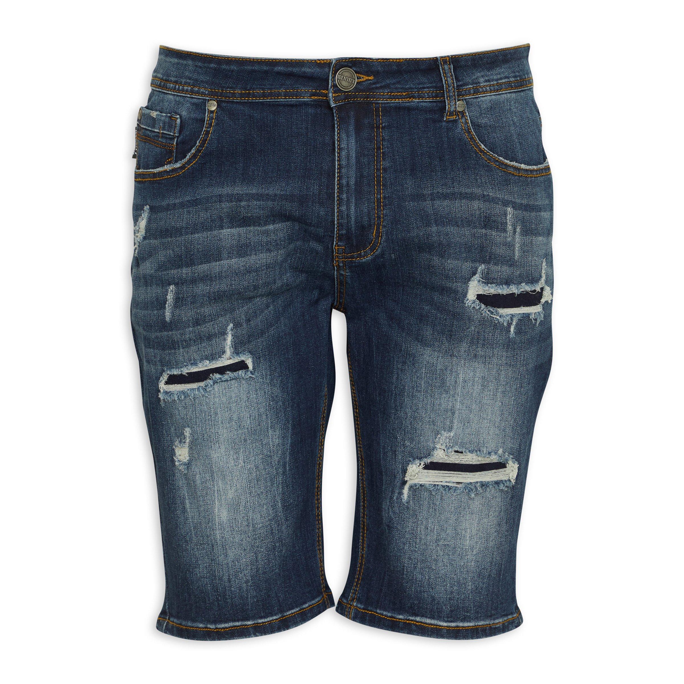 Dark Blue Ripped Denim Shorts (3160761) | Identity
