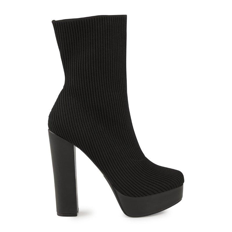 Black Nylon Block Heel Boot (3161606) | Chic