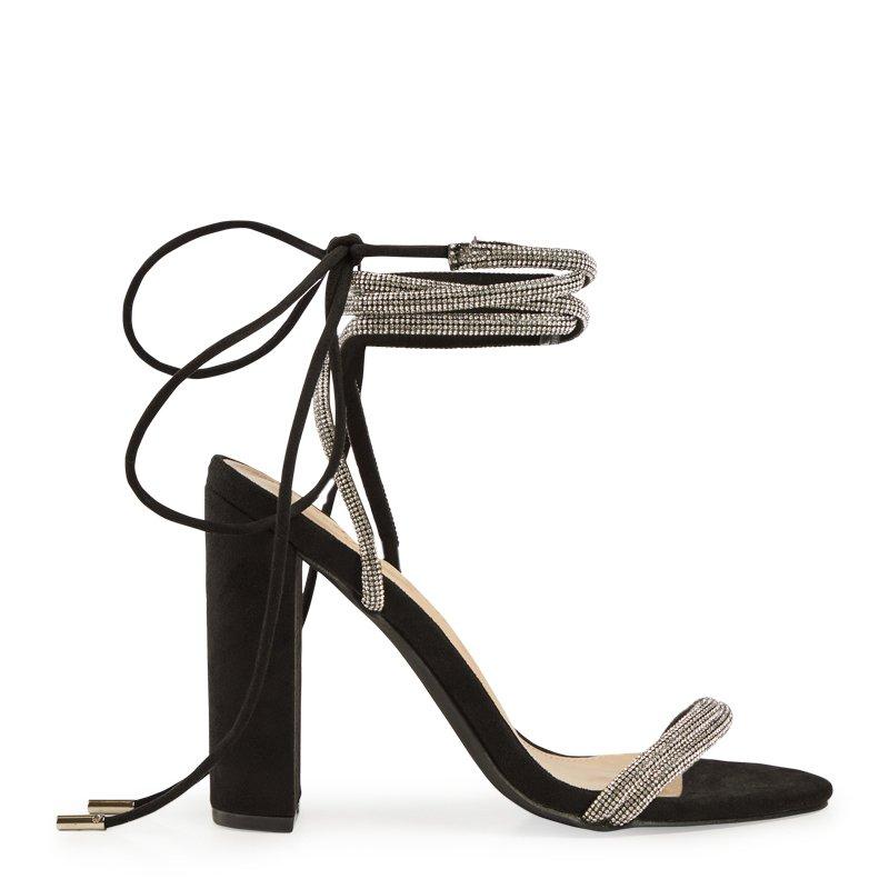 Black Suede Block Heel Ankle Strap Sandal (3161996) | Slay Queen