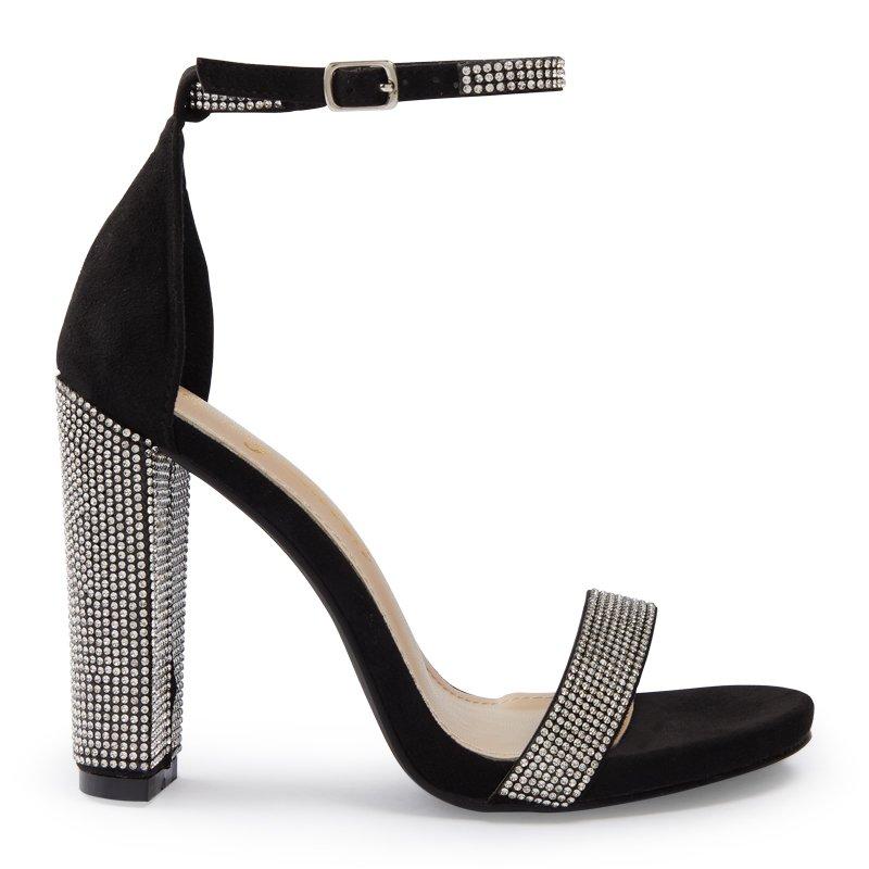 Black Suede Block Heel Diamante Sandal (3168188) | Slay Queen
