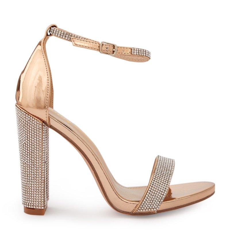 Rose Gold Block Heel Diamante Sandal (3171059) | Slay Queen