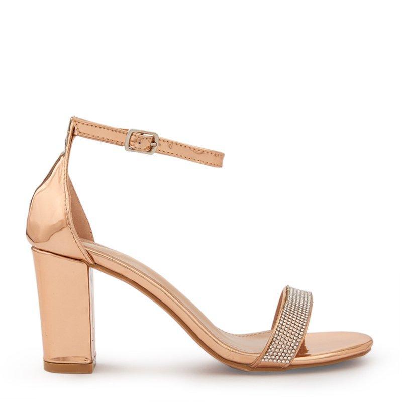 Rose Gold Low Heel Diamante Sandal (3171271) | Slay Queen