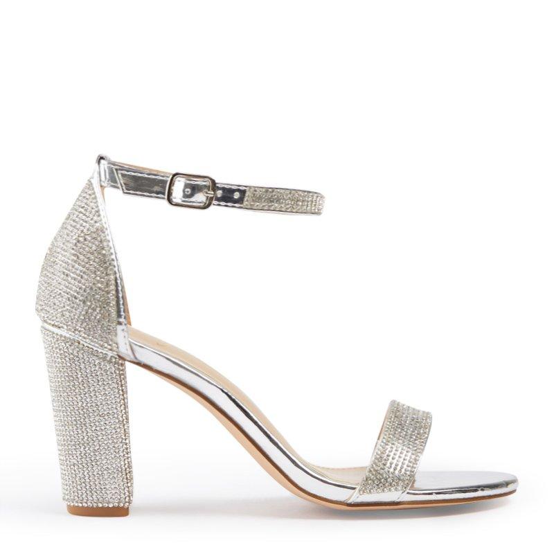 Silver Diamante Trim Block Heel Sandal (3171830) | Slay Queen