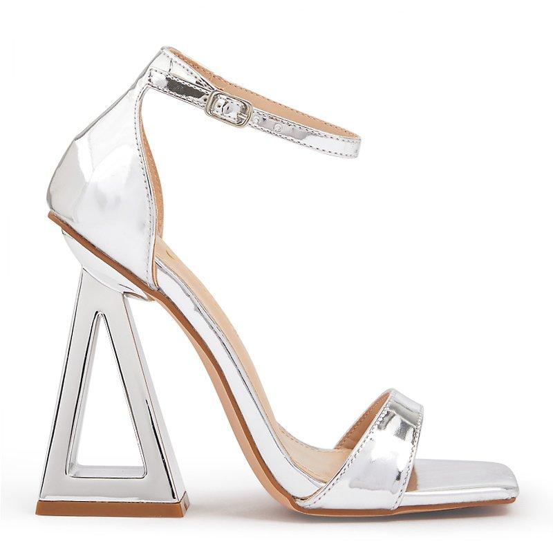 Silver Pyramid Shaped Heel Sandal (3173228) | Slay Queen