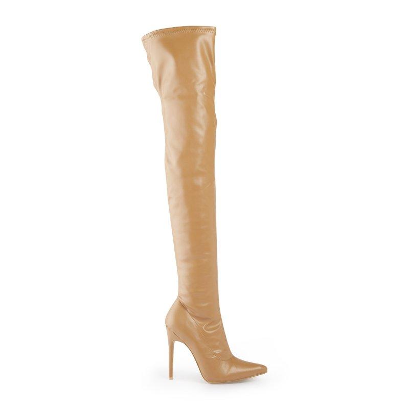 Mocha Stretch Pu Thigh High Stiletto Boot (3173239) | Sexy with Attitude