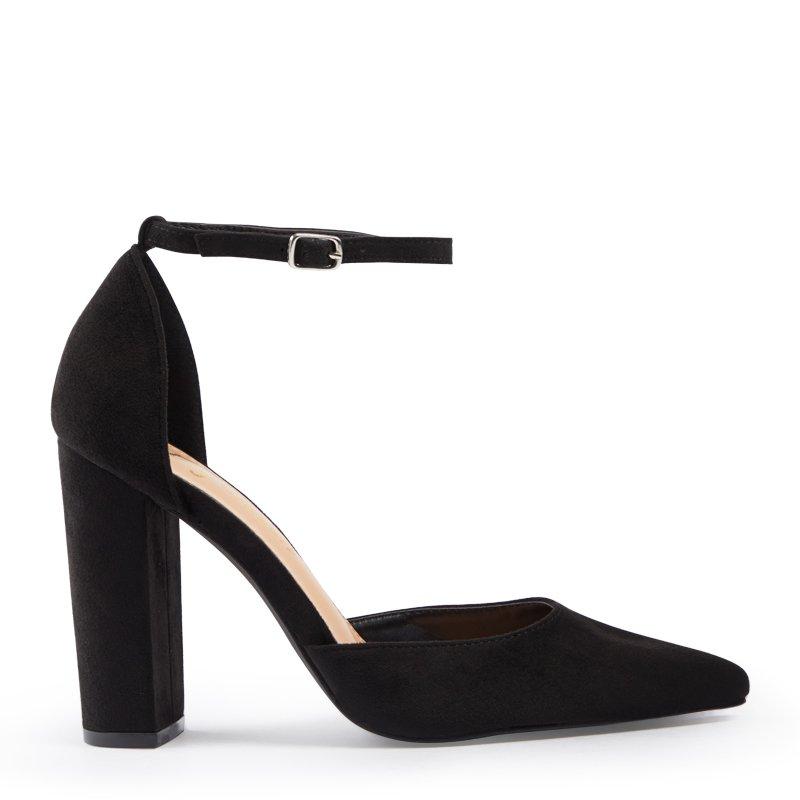 Black Suede Block Heel With Ankle Strap (3173326) | Slay Queen