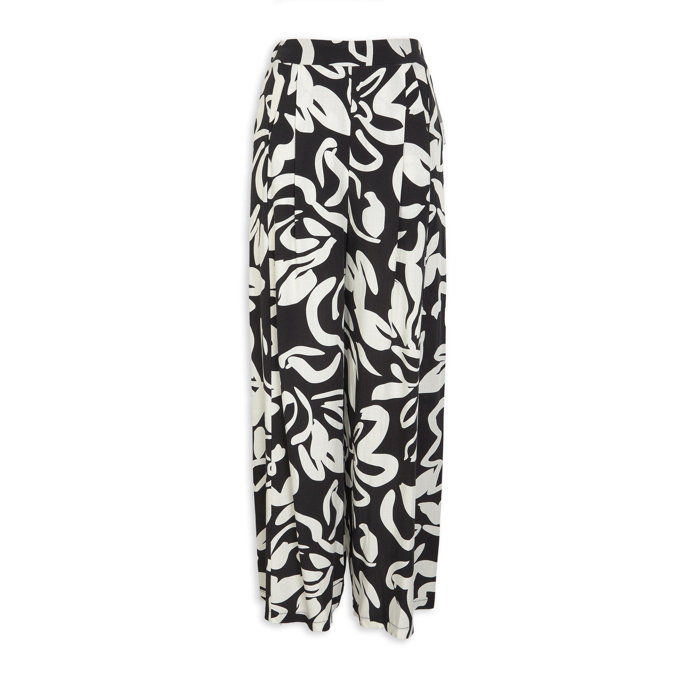 Black and White Floral Print Pants (3176241) | Identity
