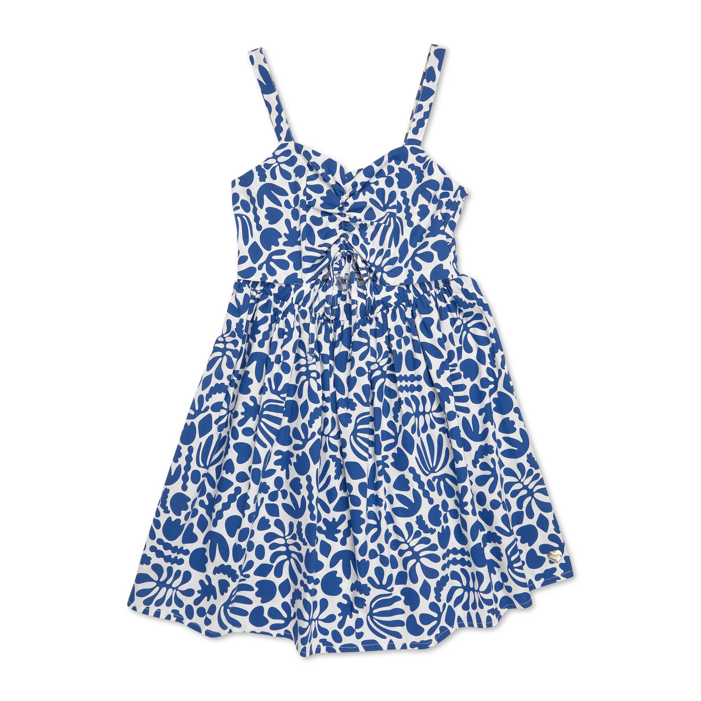 Girls White and Blue Floral Print Dress (3176387) | Identity