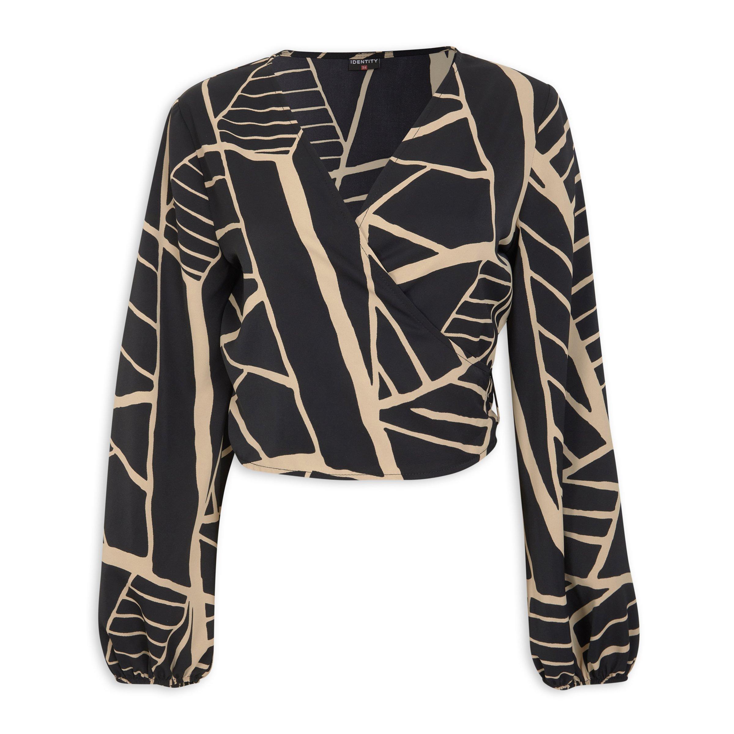 Black and Beige Wrap Top (3177415) | Identity