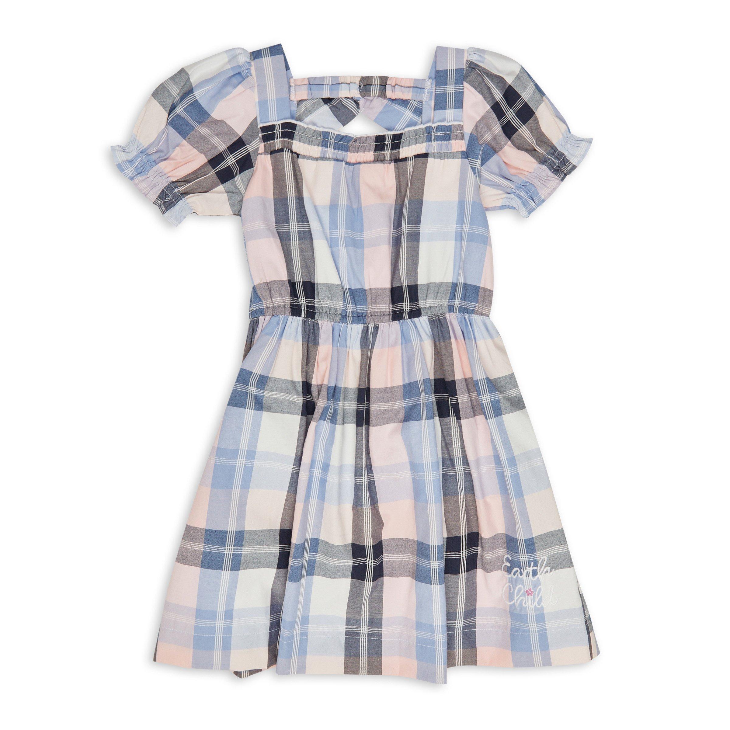 Kid Girls Blue Check Peasant Dress (3177863) | Earthchild