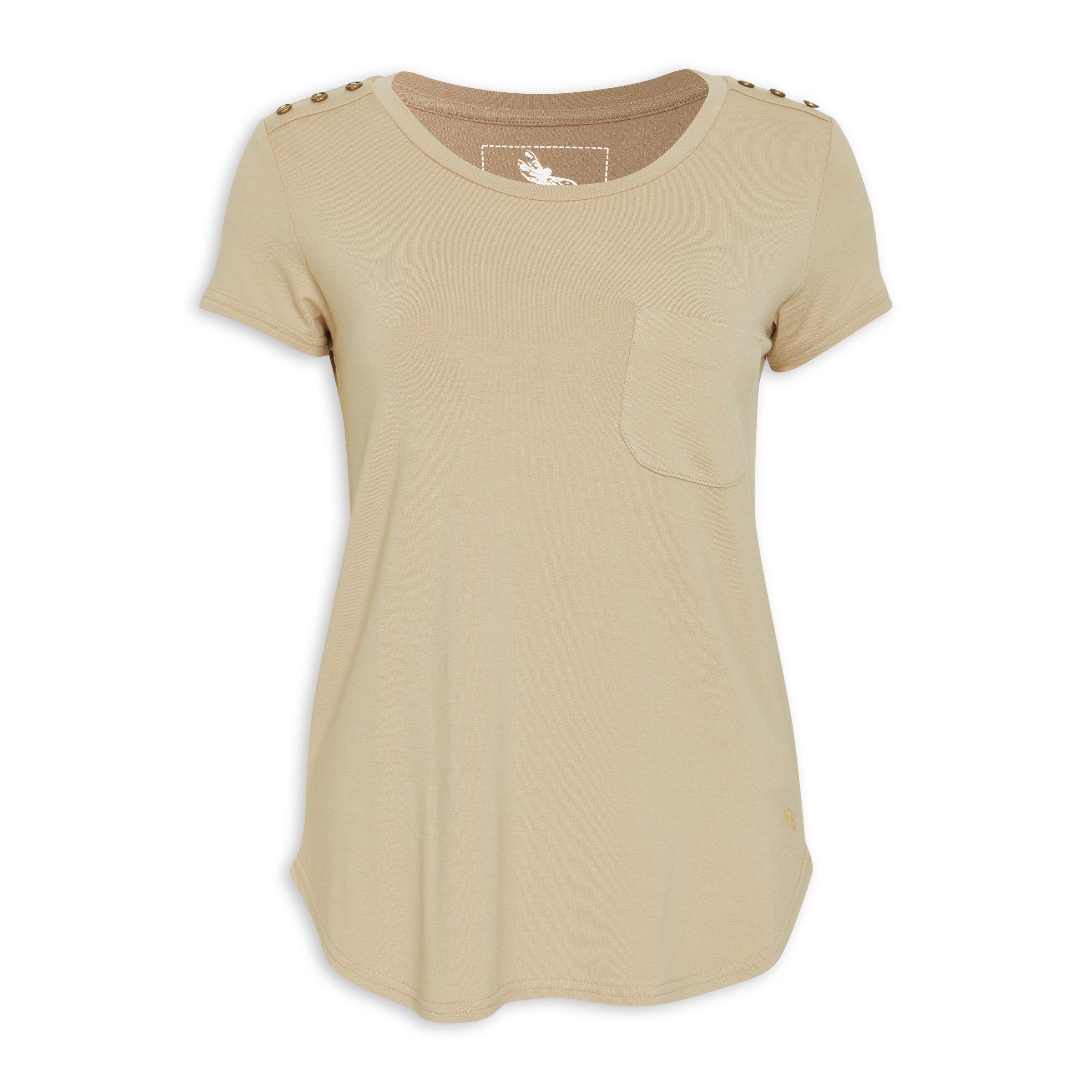 Beige T-shirt with Button Detail (3179061) | TRS