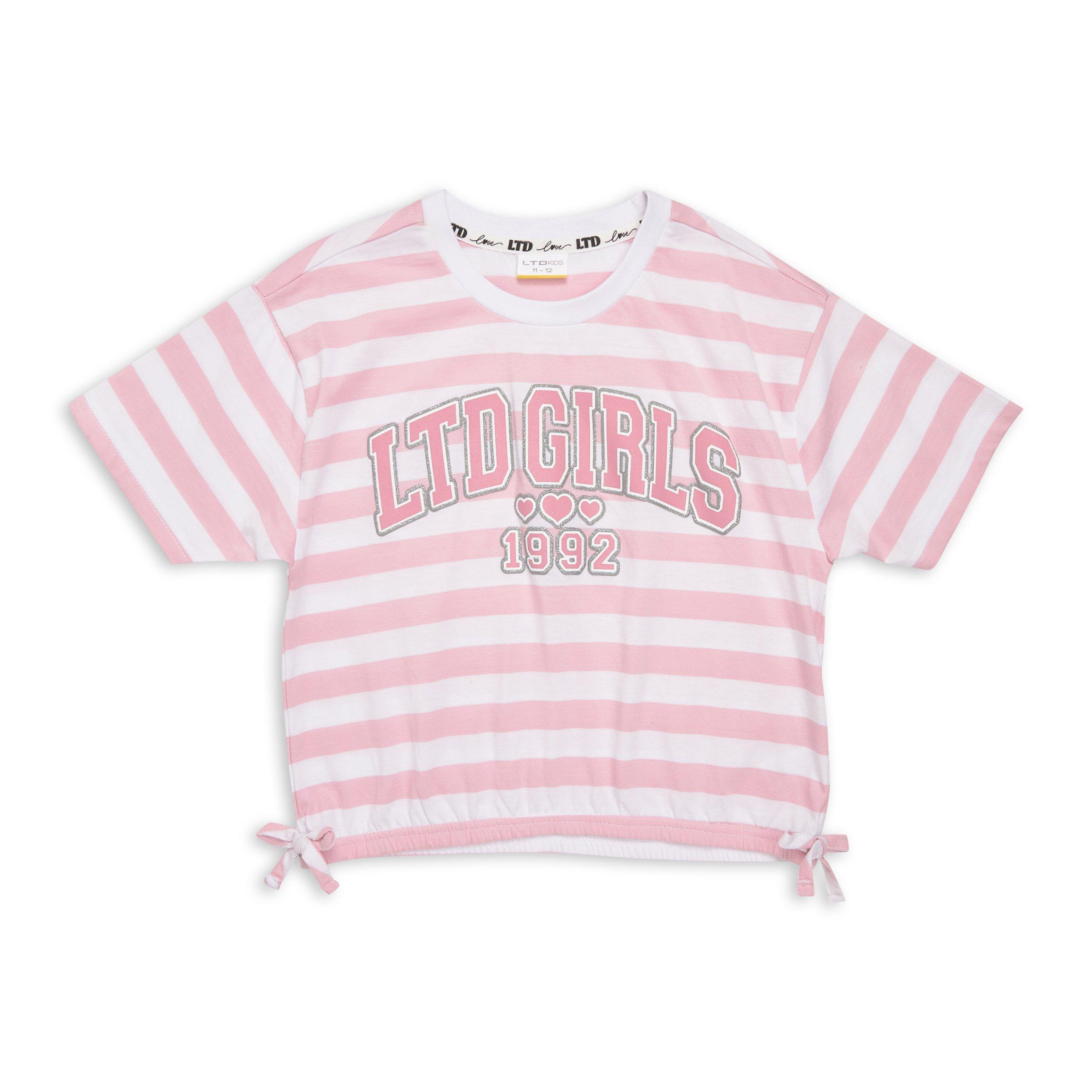 Girls Pink Striped T-shirt (3179360) | LTD Kids