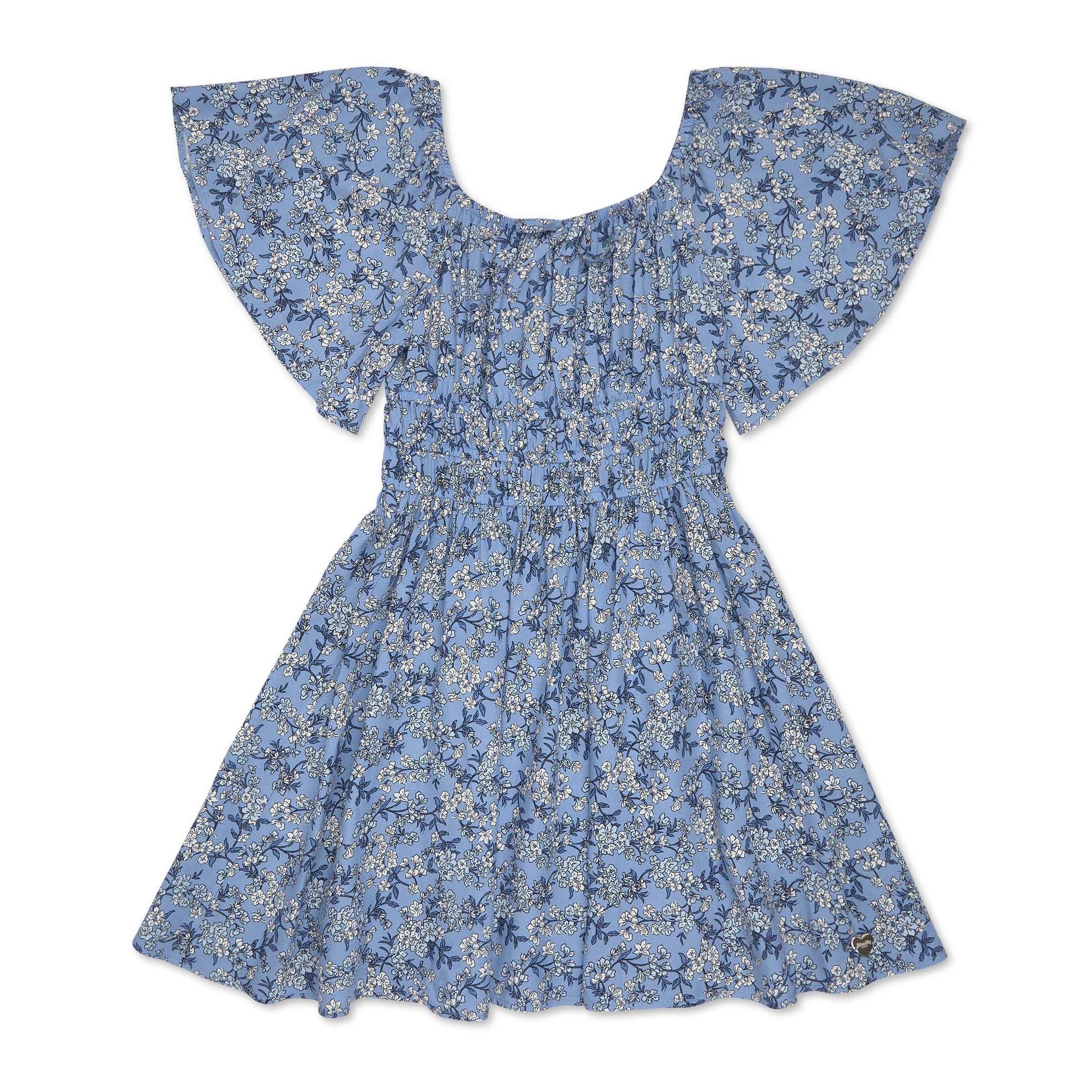 Girls Blue Floral Print Dress (3179369) | Identity