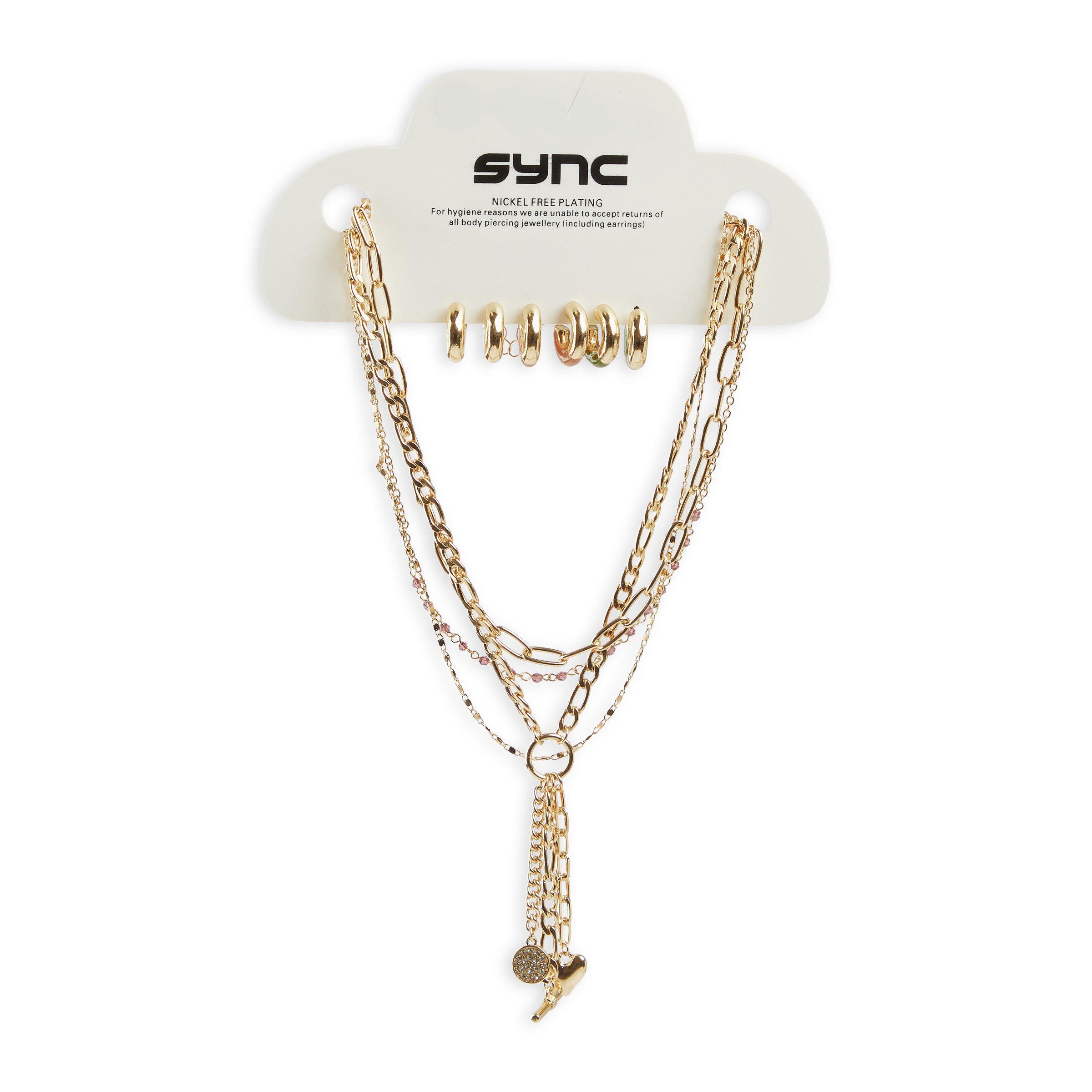 Gold Earrings and Necklace Set (3180270) | Identity X Sync