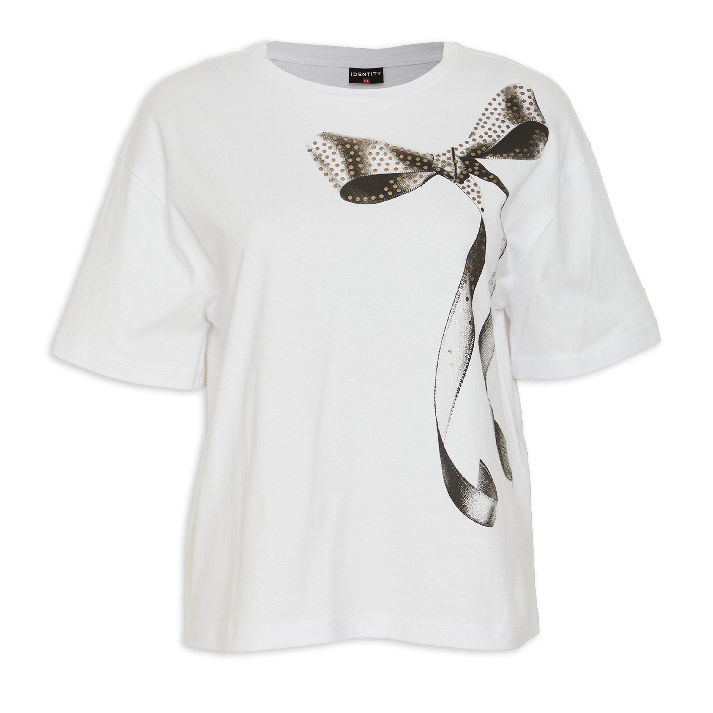 White T-shirt With Bow Print (3180748) | Identity