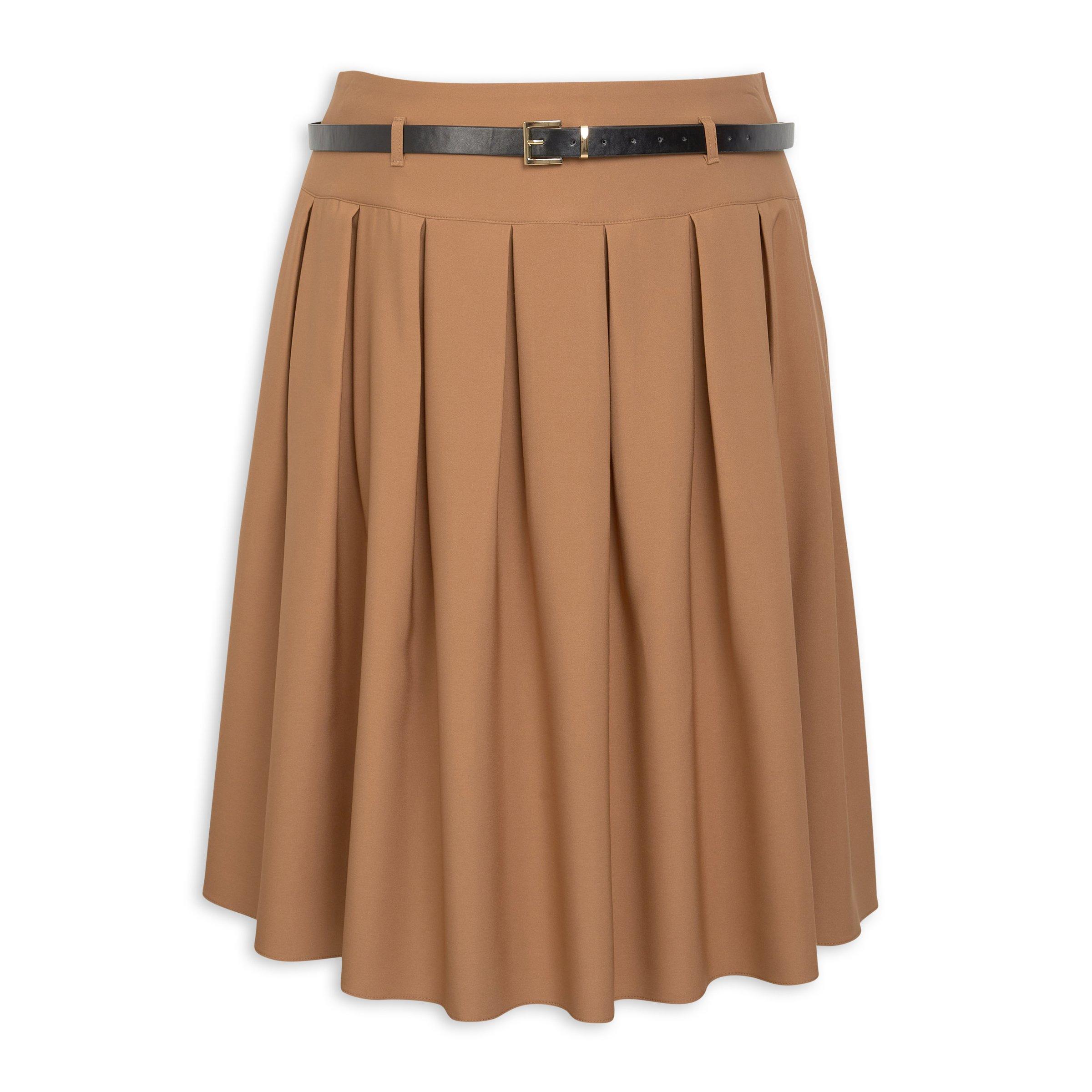 Tan Plus Size Belted Pleated Skirt (3181074) | Zeta