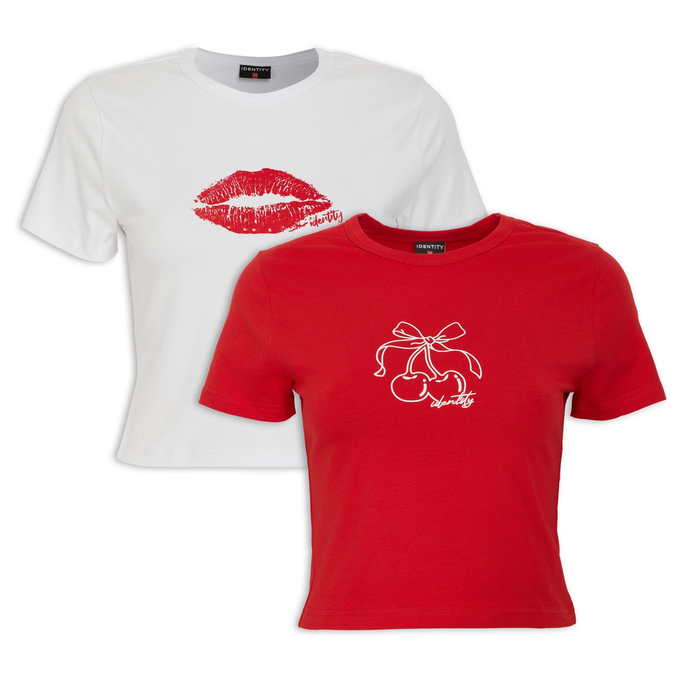 2-pack White and Red Cropped T-shirts (3181556) | Identity