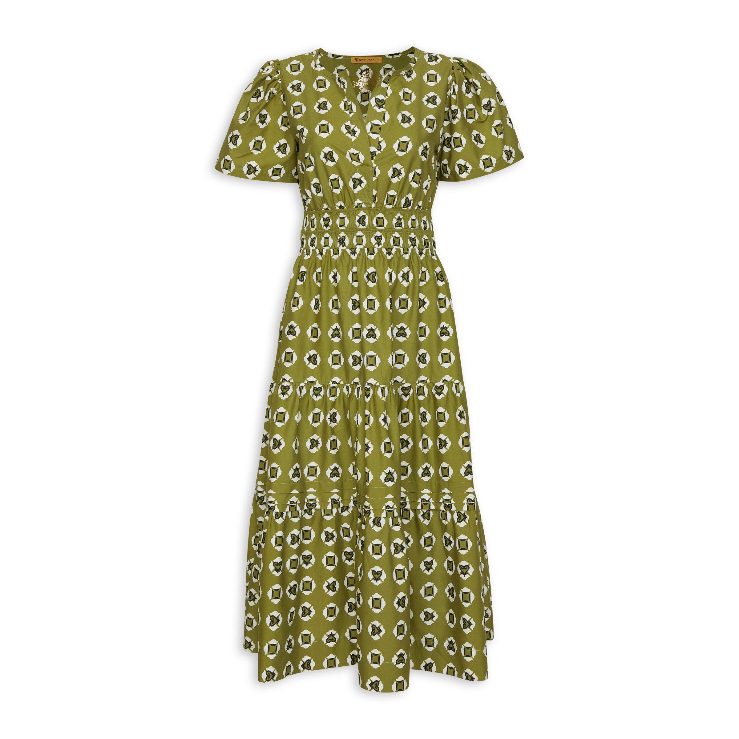 Green Tiered Geo Print Dress (3181633) | Ginger Mary