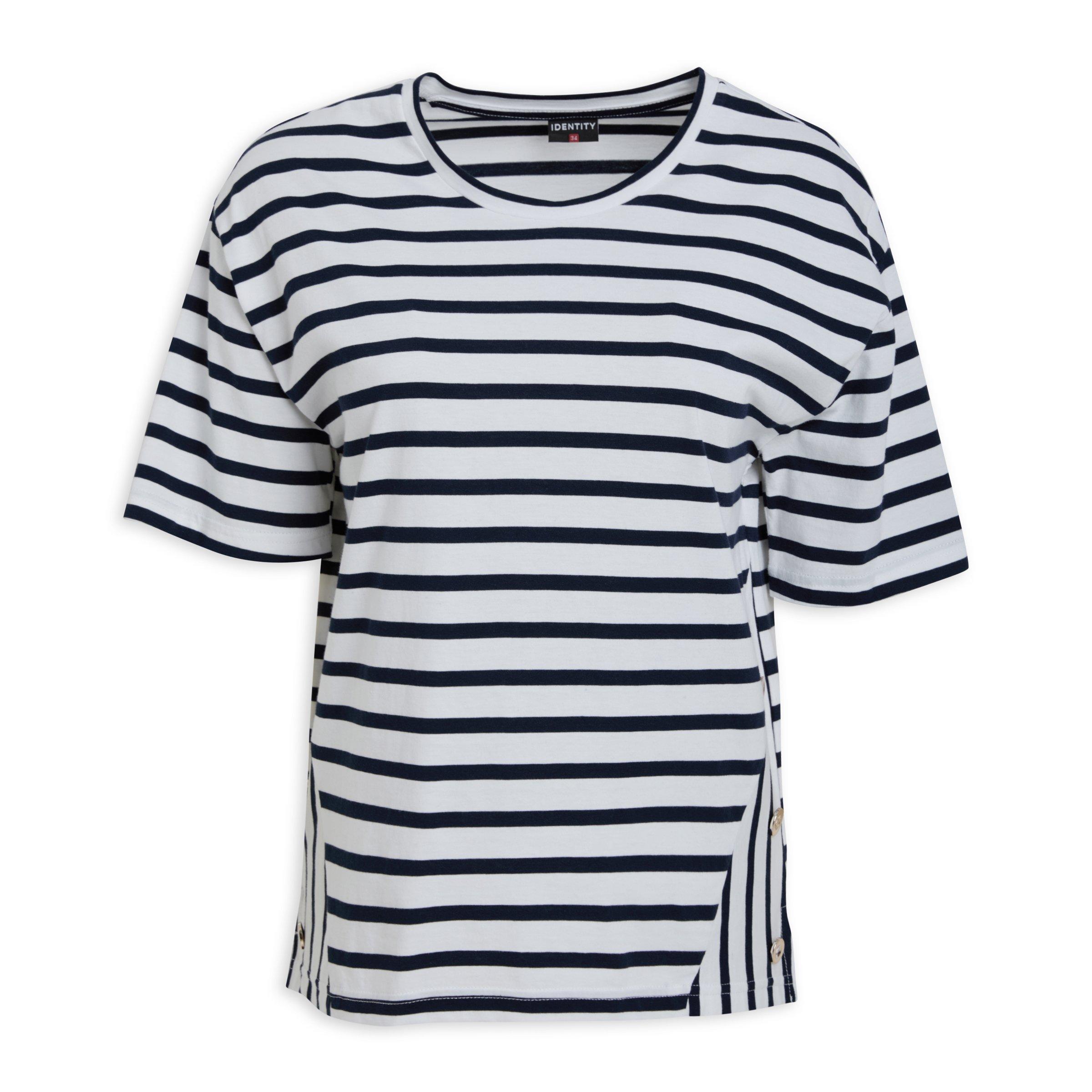 White and Navy Striped T-shirt (3182164) | Identity