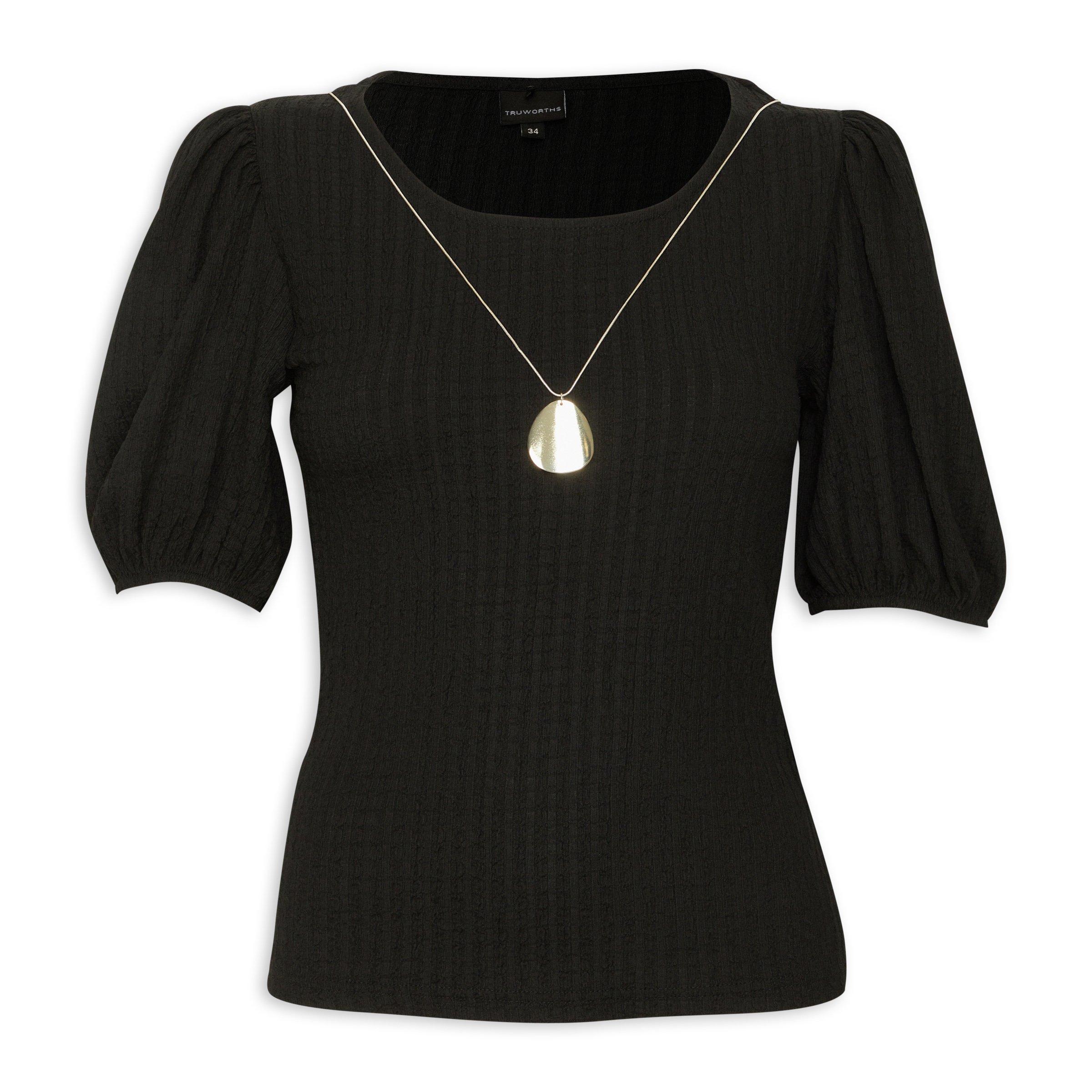 Black Textured Top with Necklace (3182344) | Truworths
