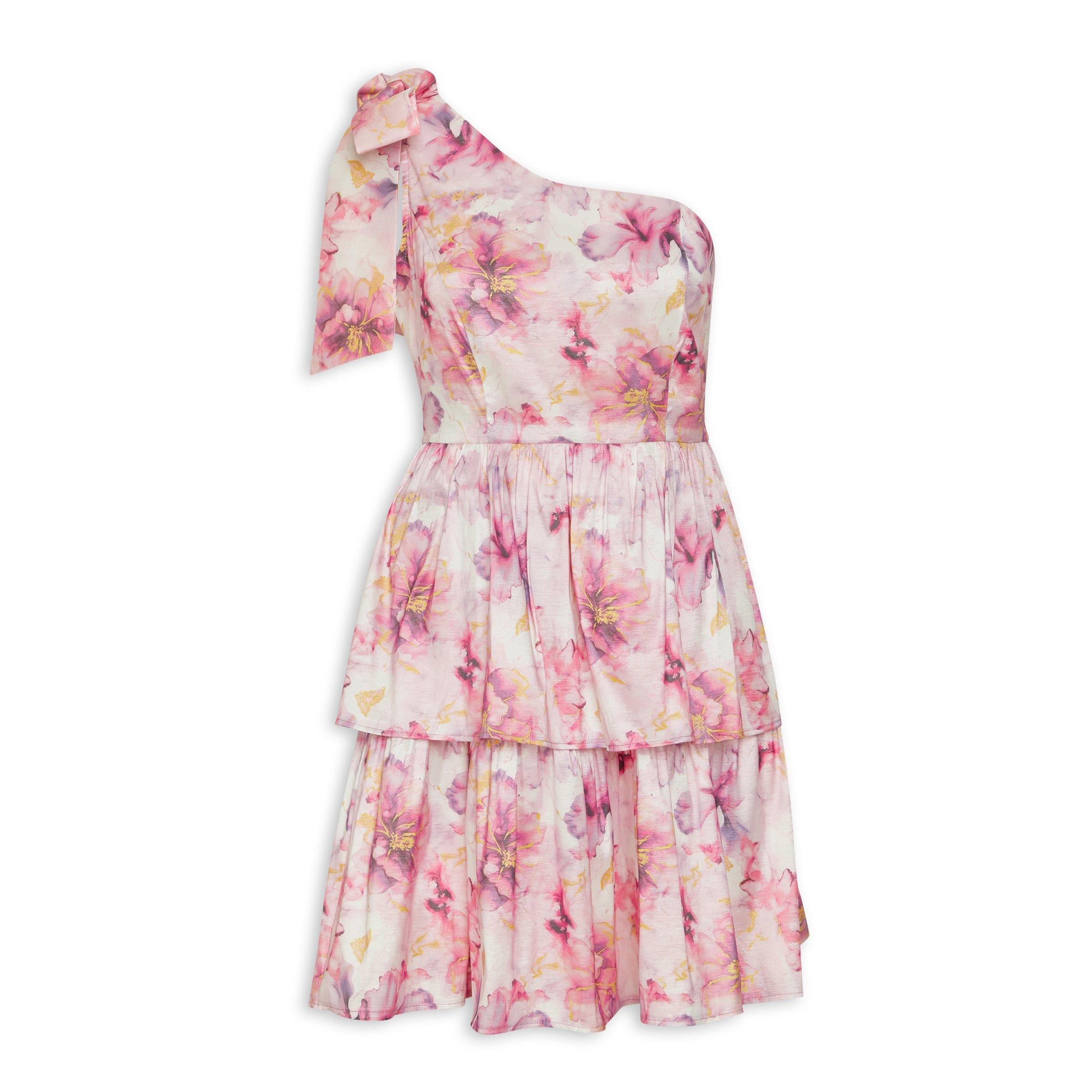 Pink Floral Print One Shoulder Dress (3182545) | Identity