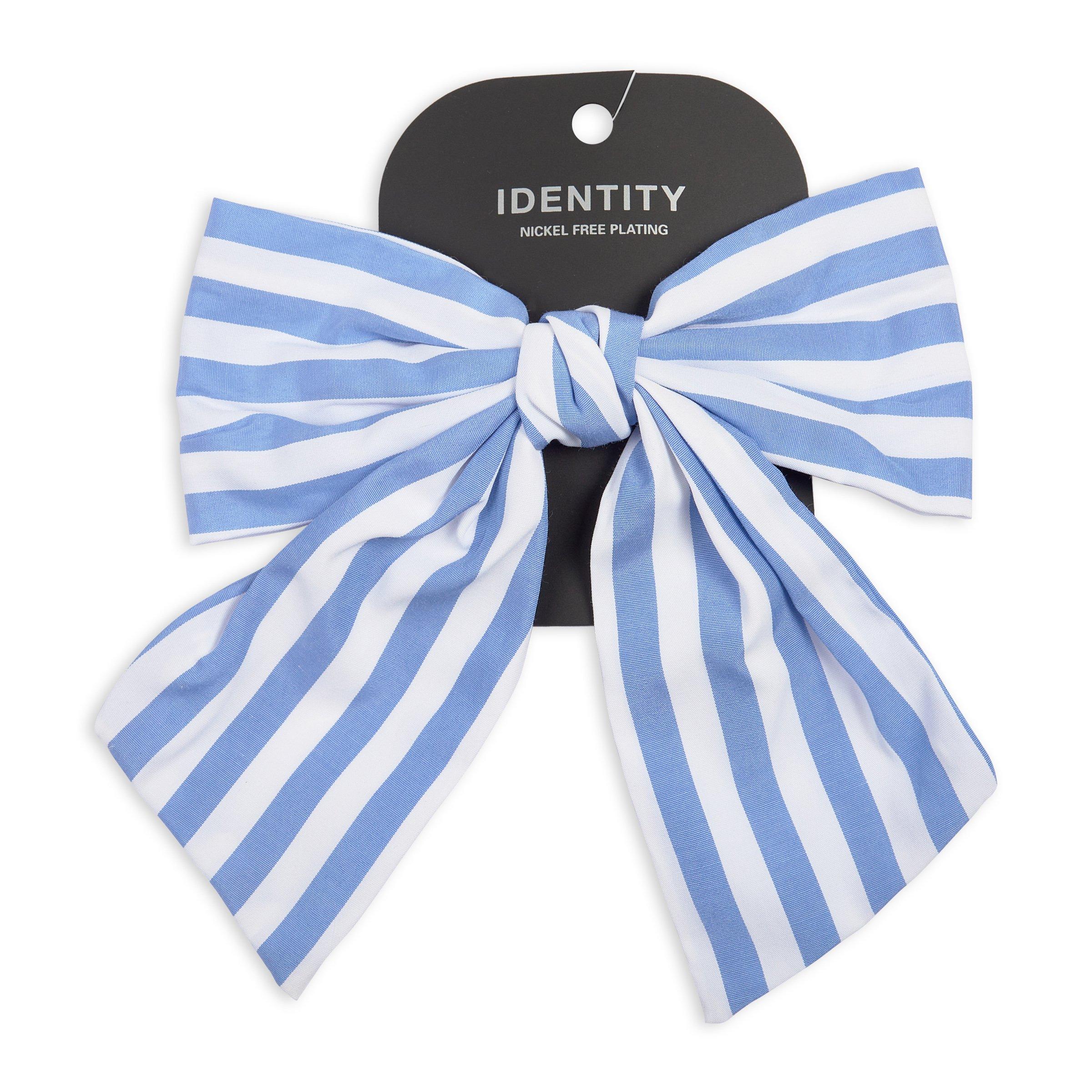 Blue and White Striped Hair Bow (3183499) | Identity