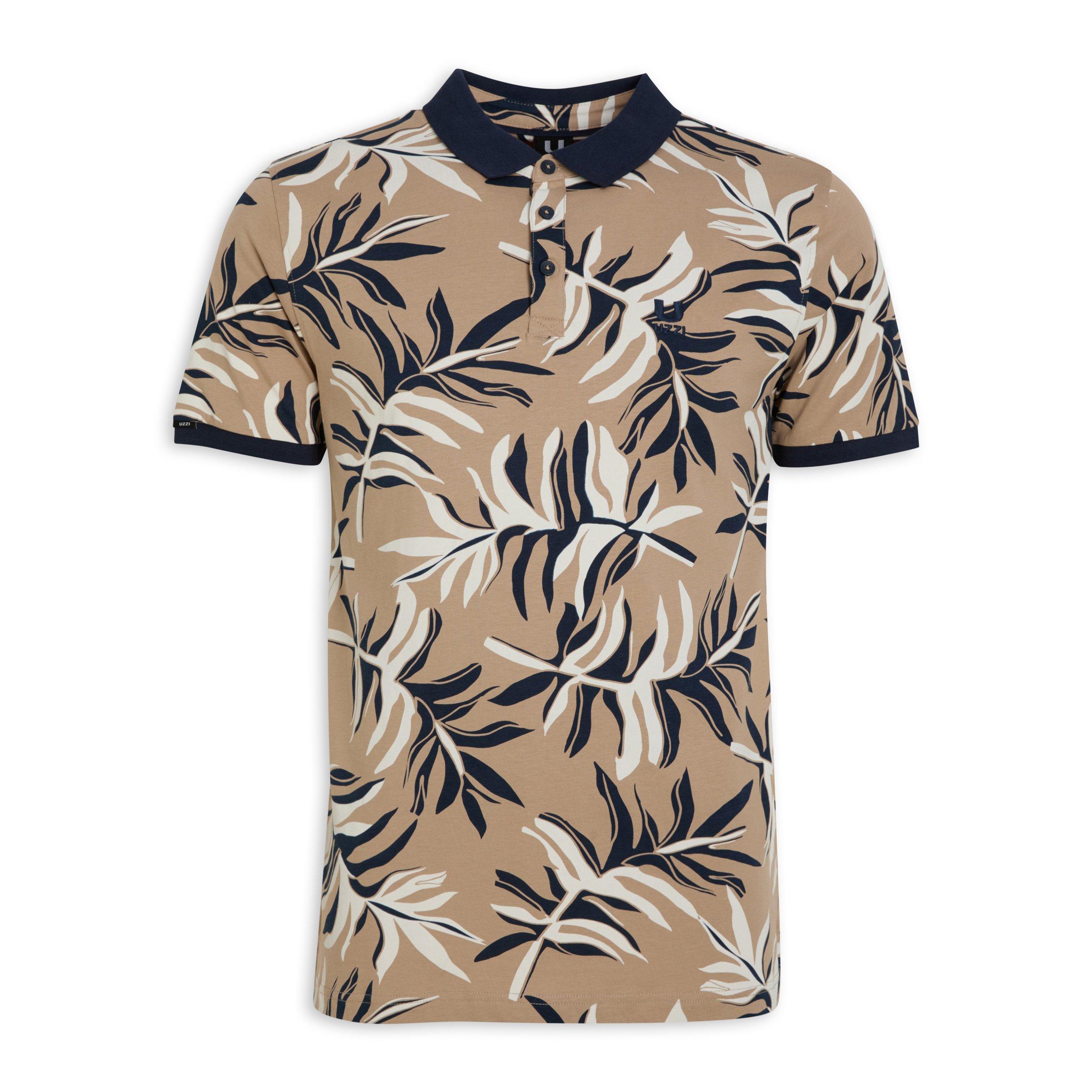 Beige Leaf Print Golfer Shirt (3183744) | UZZI