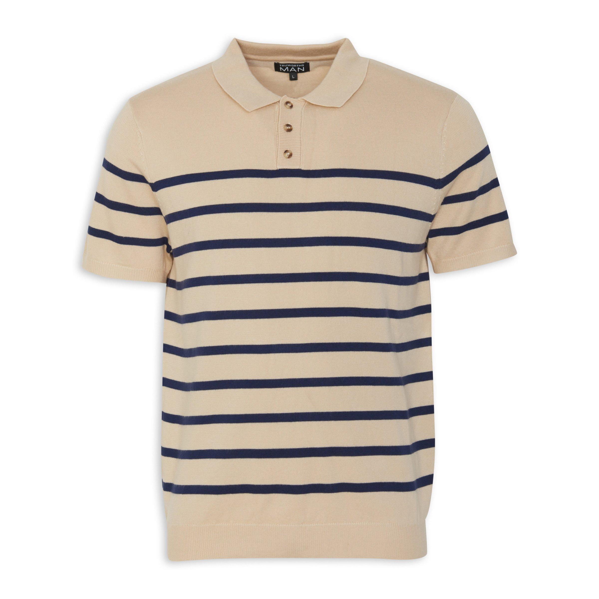 Beige Striped Knit Golfer (3184445) | Truworths Man