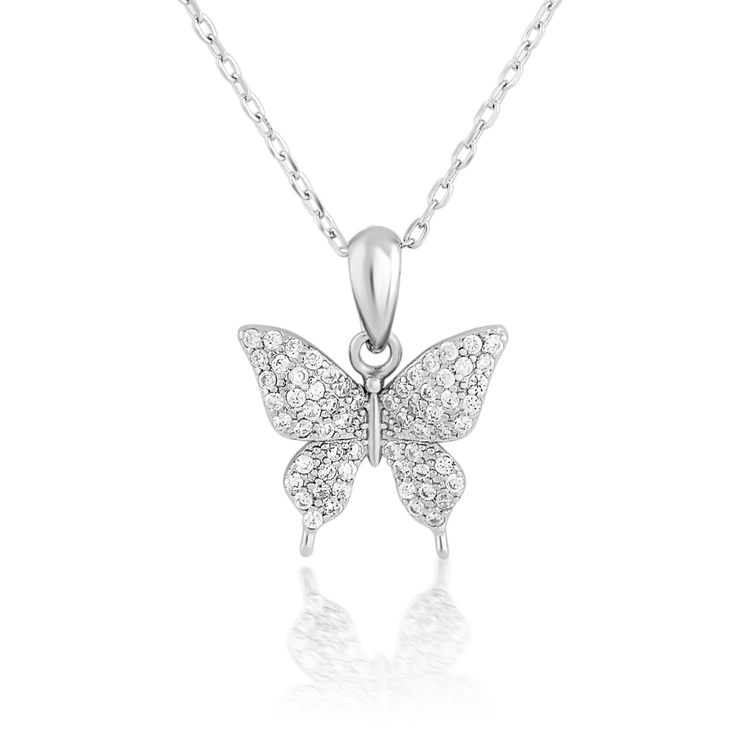 Sterling Silver Pave Butterfly Pendant (3184470) | Sterling Silver