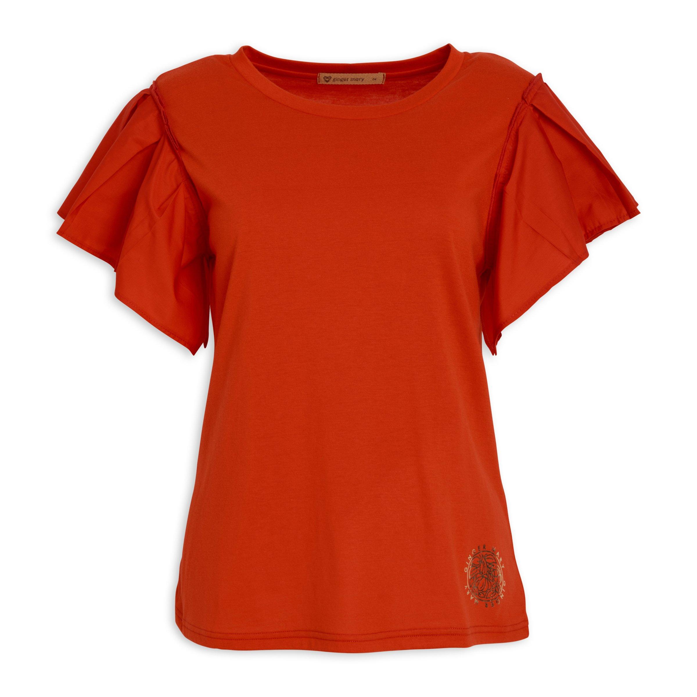 Orange T-shirt with Flutter Sleeves (3184686) | Ginger Mary