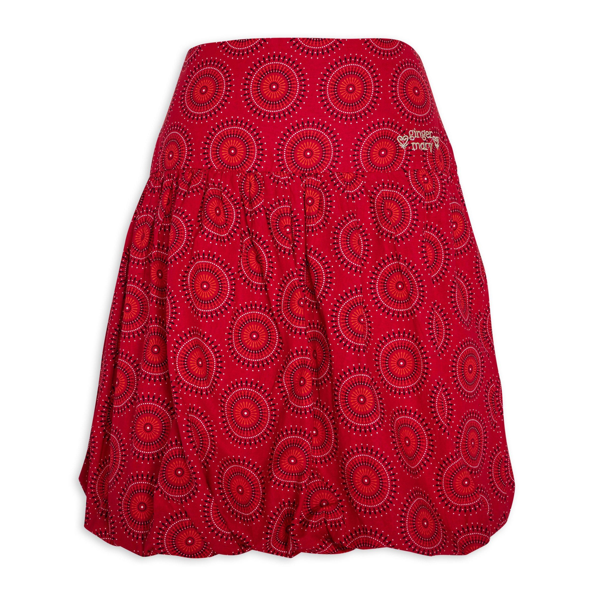 Red Shweshwe Print Bubble Skirt (3185297) | Ginger Mary