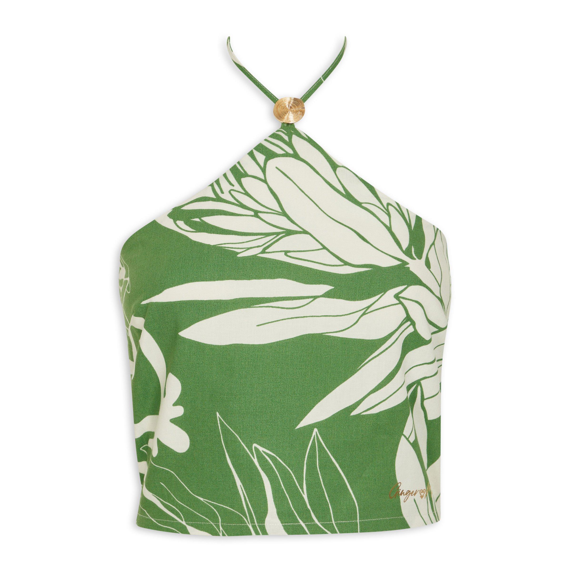 Green Floral Print Halterneck Top (3186076) | Ginger Mary