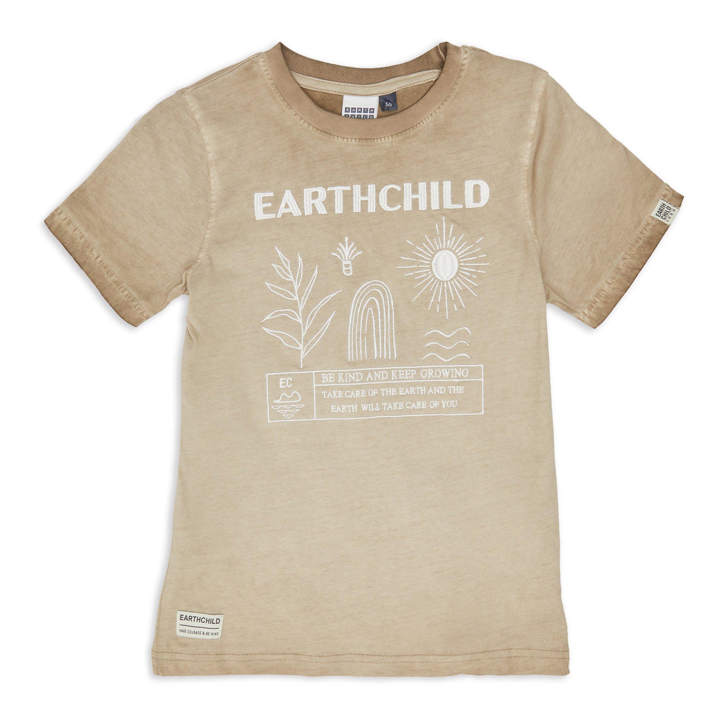 Kid Boys Beige Embroidered T-shirt (3186395) | Earthchild