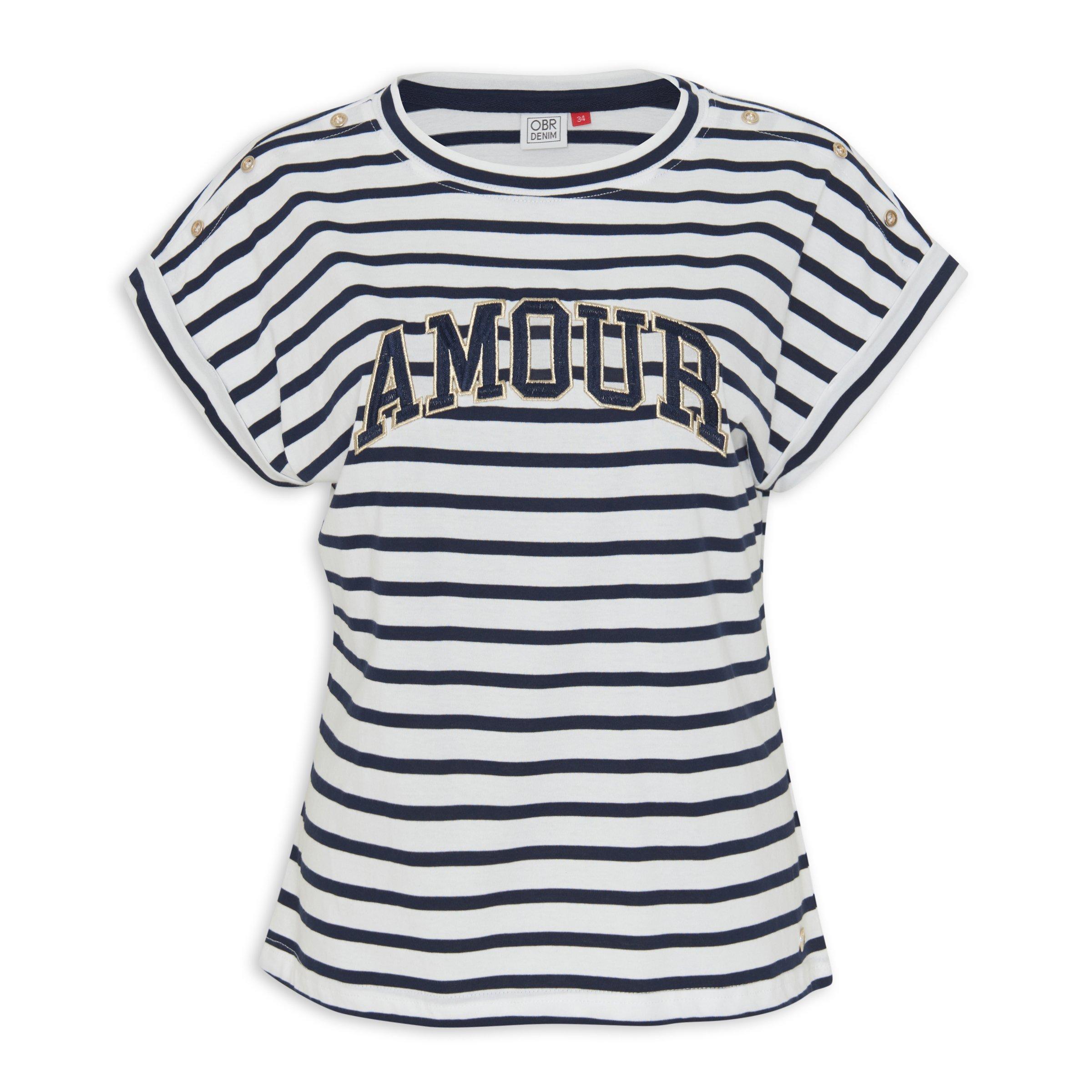 White and Navy Striped T-shirt (3186817) | OUTBACK RED