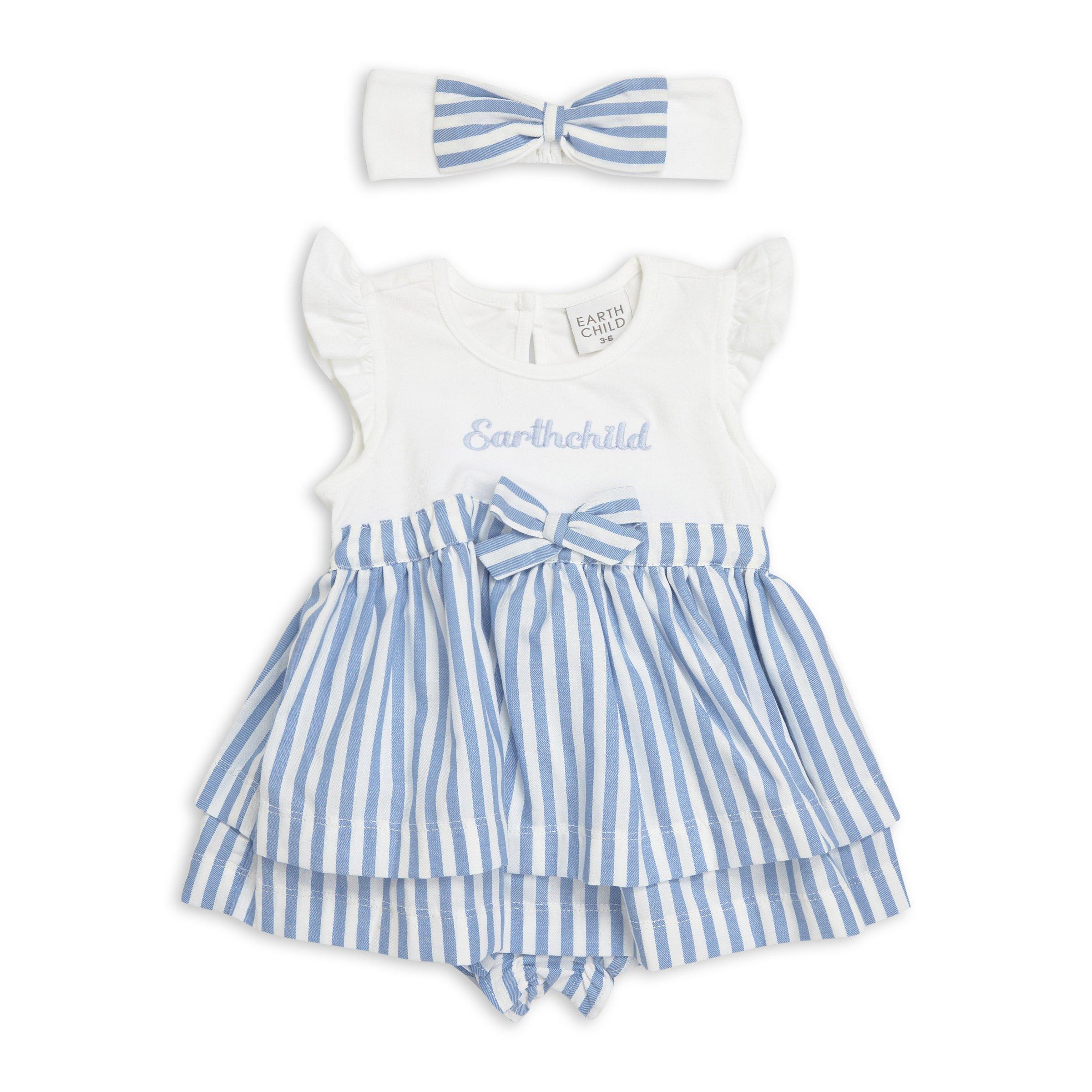 Baby Girls Blue Striped Dress (3186852) | Earthchild