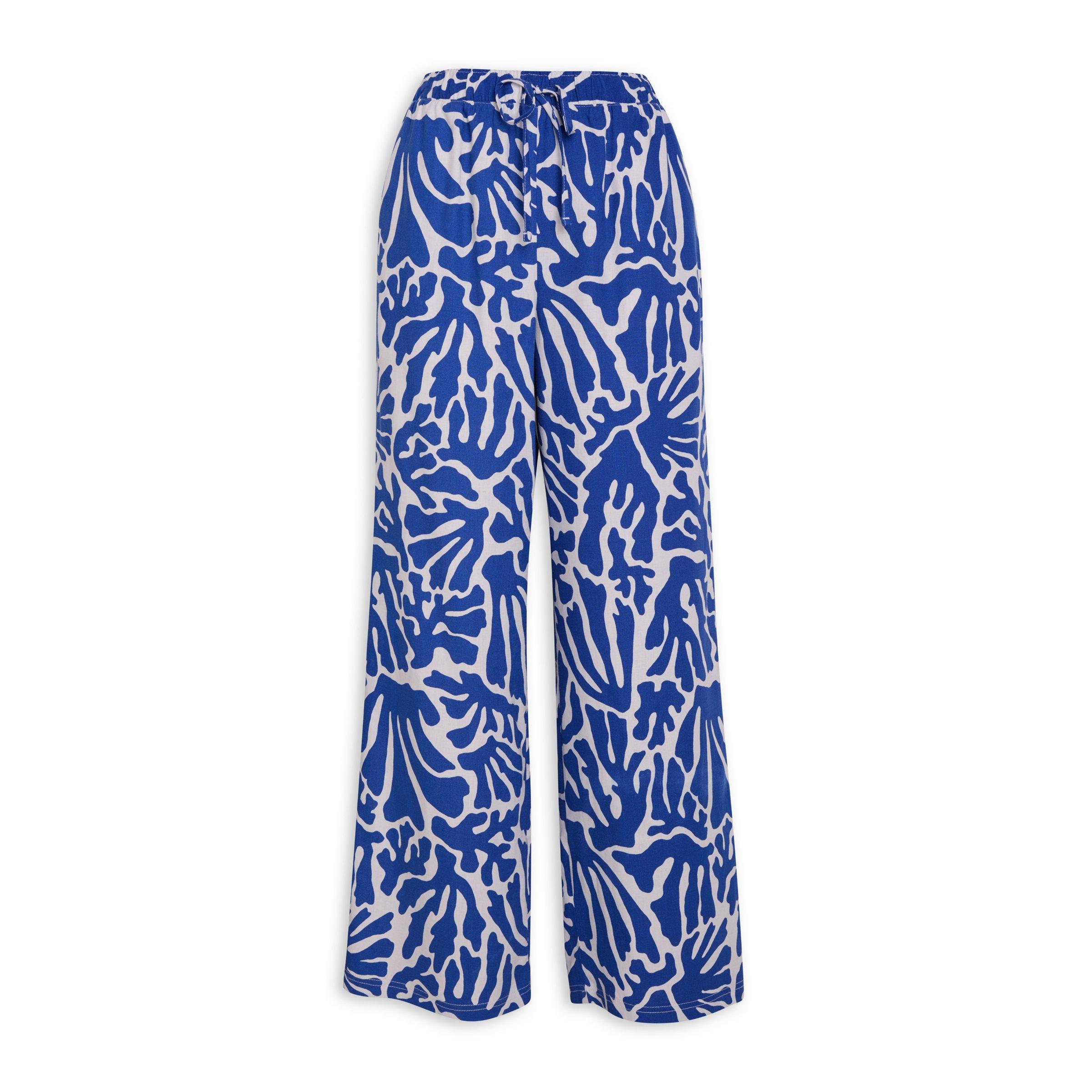 Blue and White Abstract Print Pants (3186930) | TRS