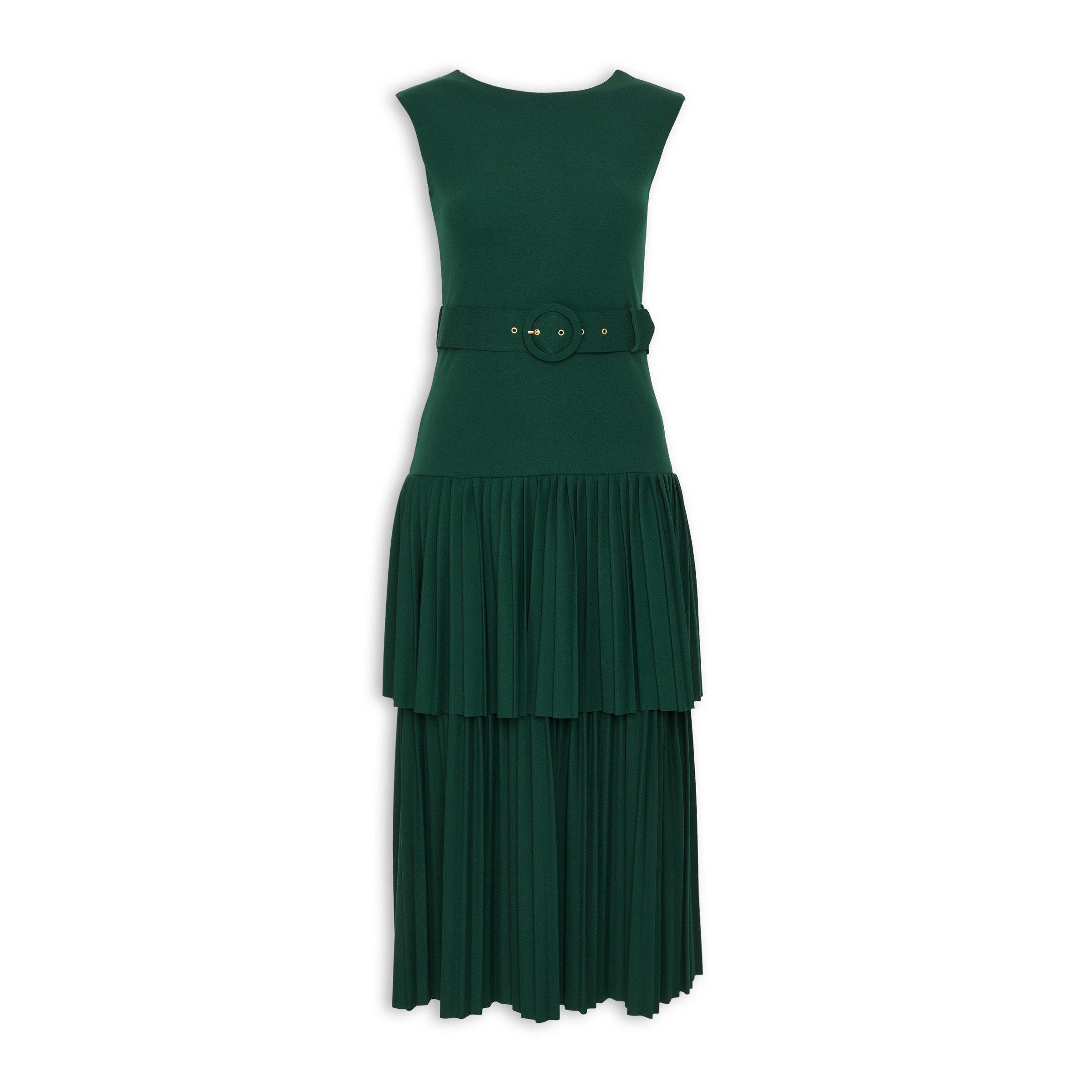 Emerald Pleated Belted Dress (3187031) | Miss Port