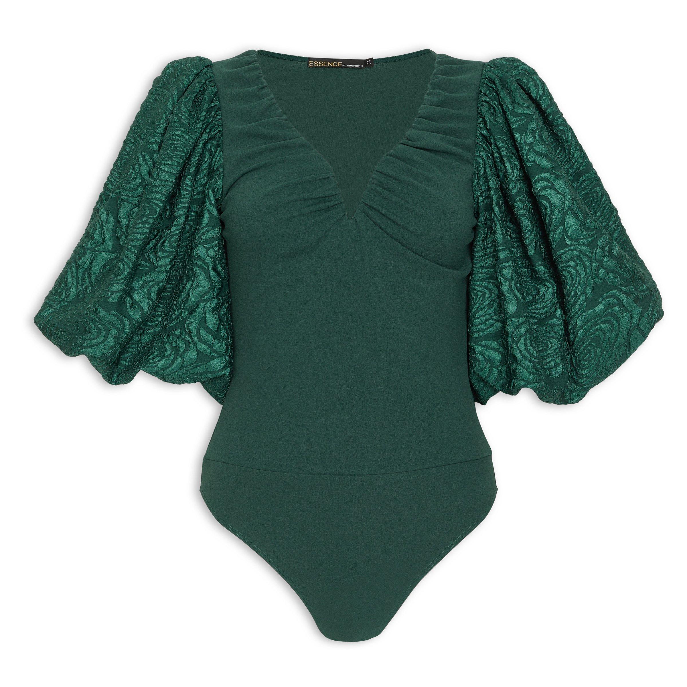 Green Puff Sleeve Bodysuit (3187660) | Essence