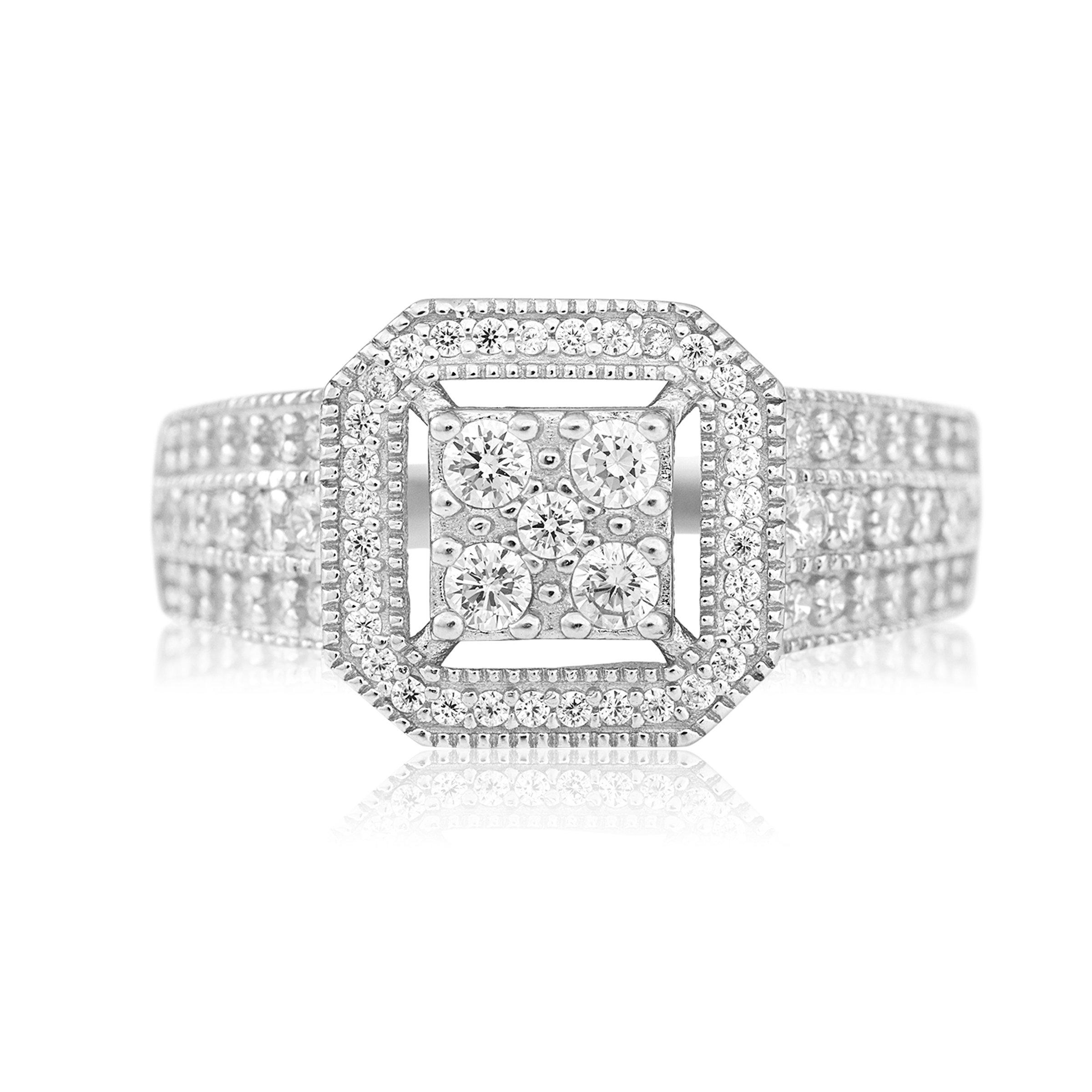 Sterling Silver Square Pave Ring (3188445) | Sterling Silver
