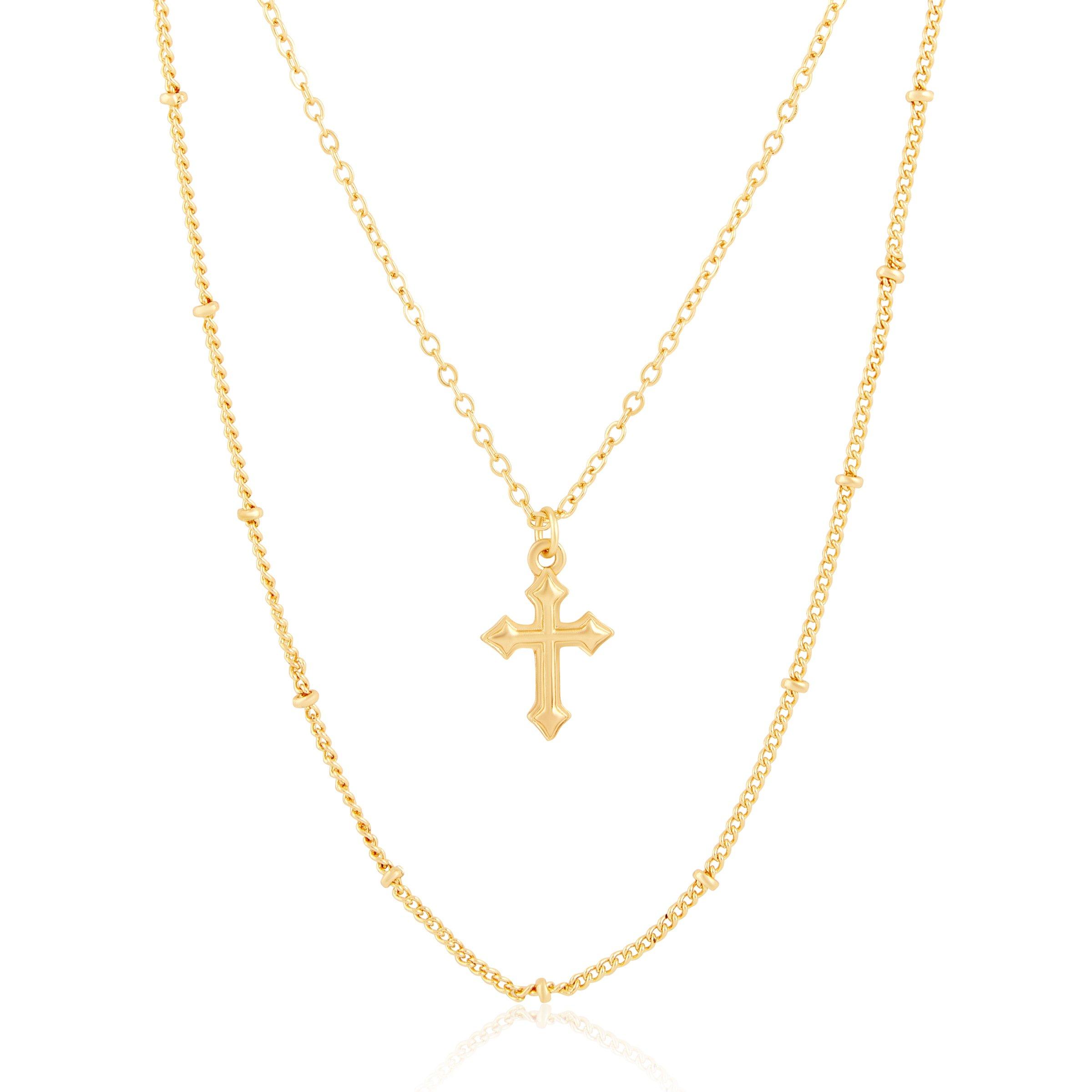 Double Chain Cross Necklace (3189388) | Sparkle