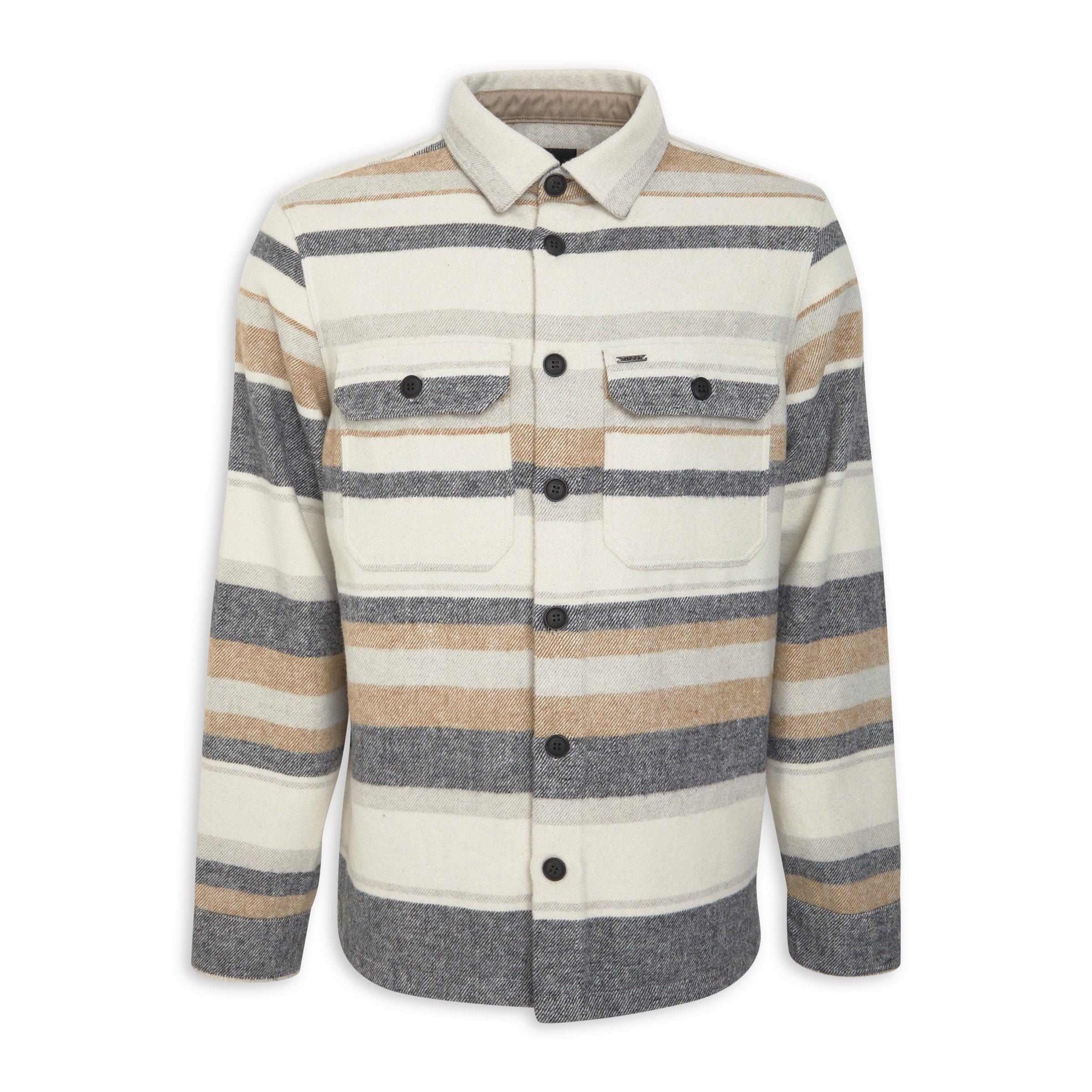 Beige Striped Shacket (3189679) | UZZI