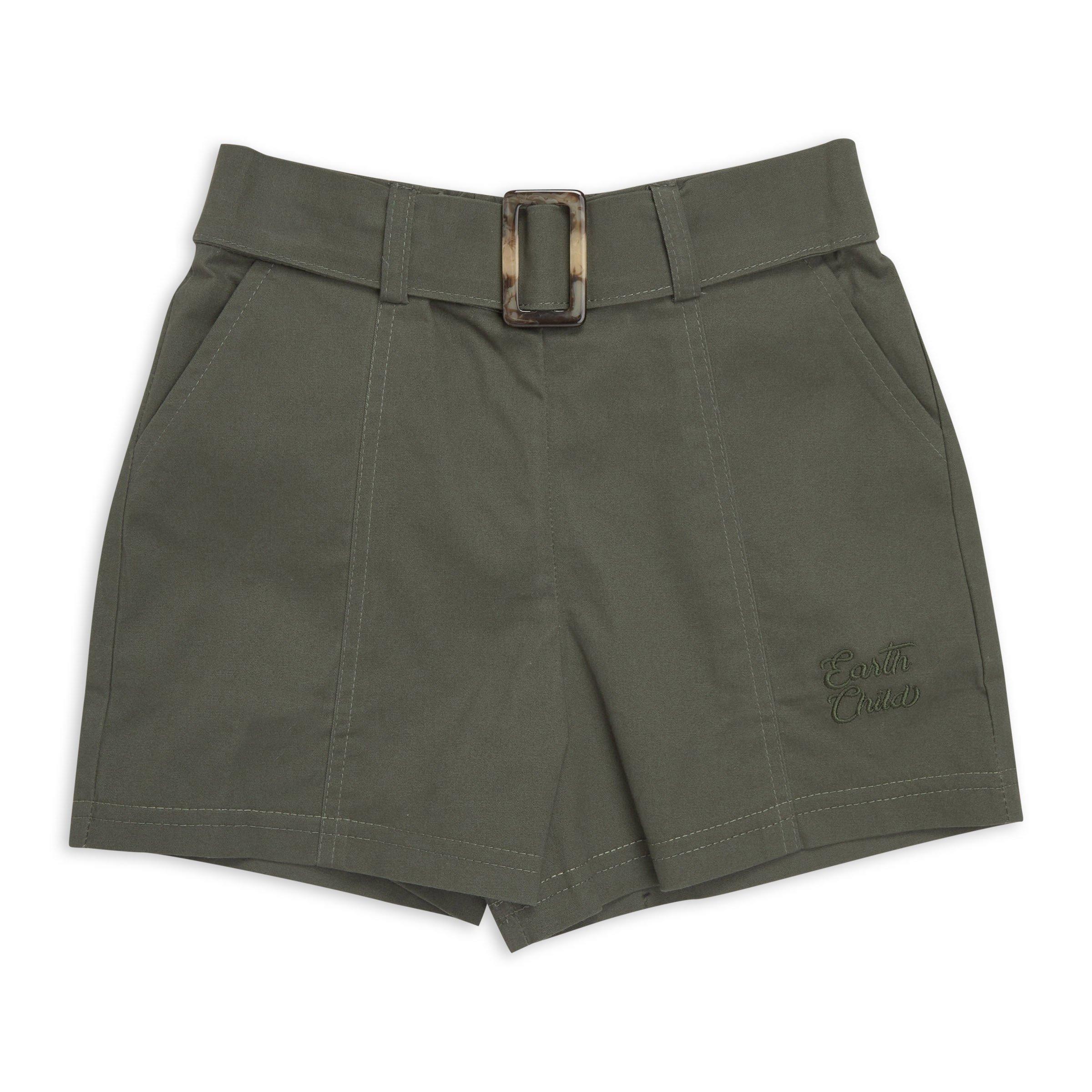 Kid Girls Green Belted Shorts (3189719) | Earthchild
